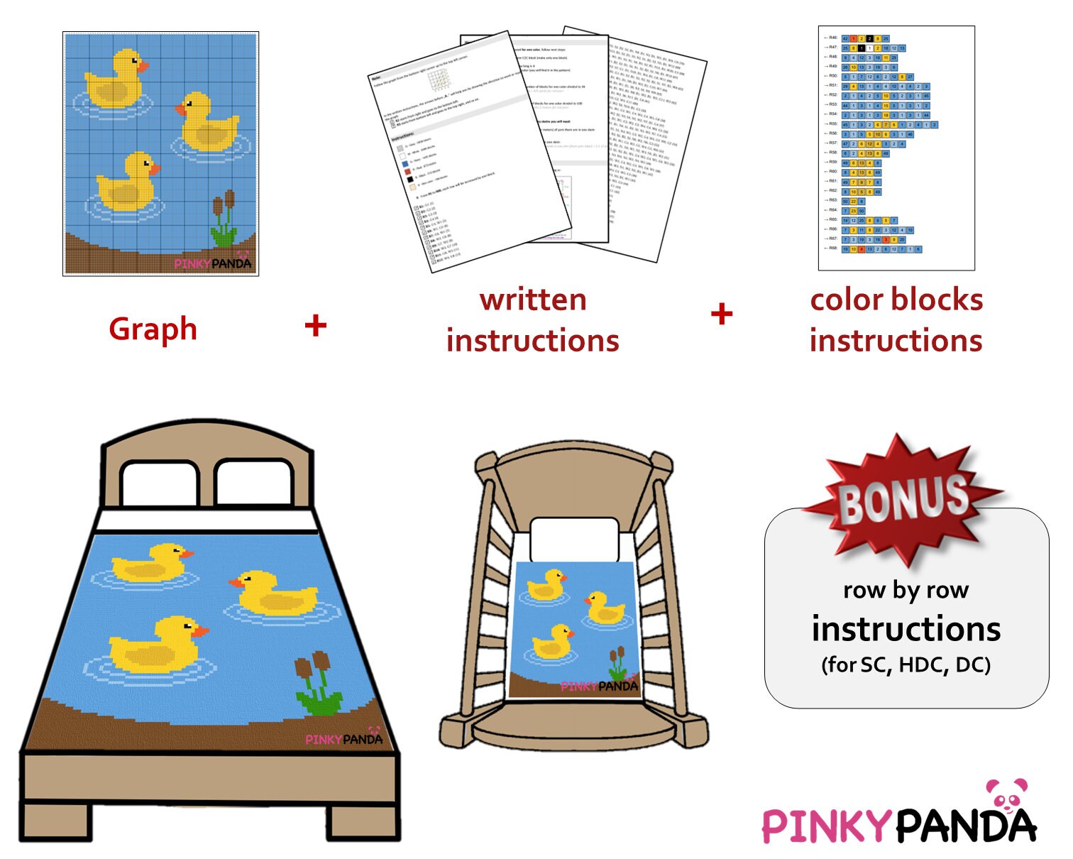Ducks Graph + Written Instructions * C2C * Row by Row * Digital Pattern ...