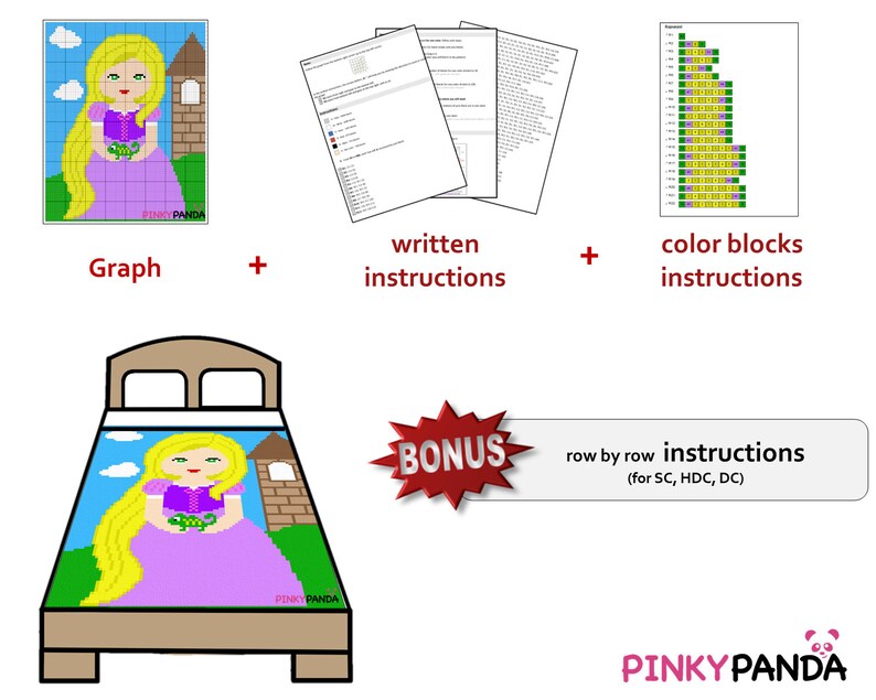 Rapunzel Princess Graph Written Instructions C2C Row by - Etsy