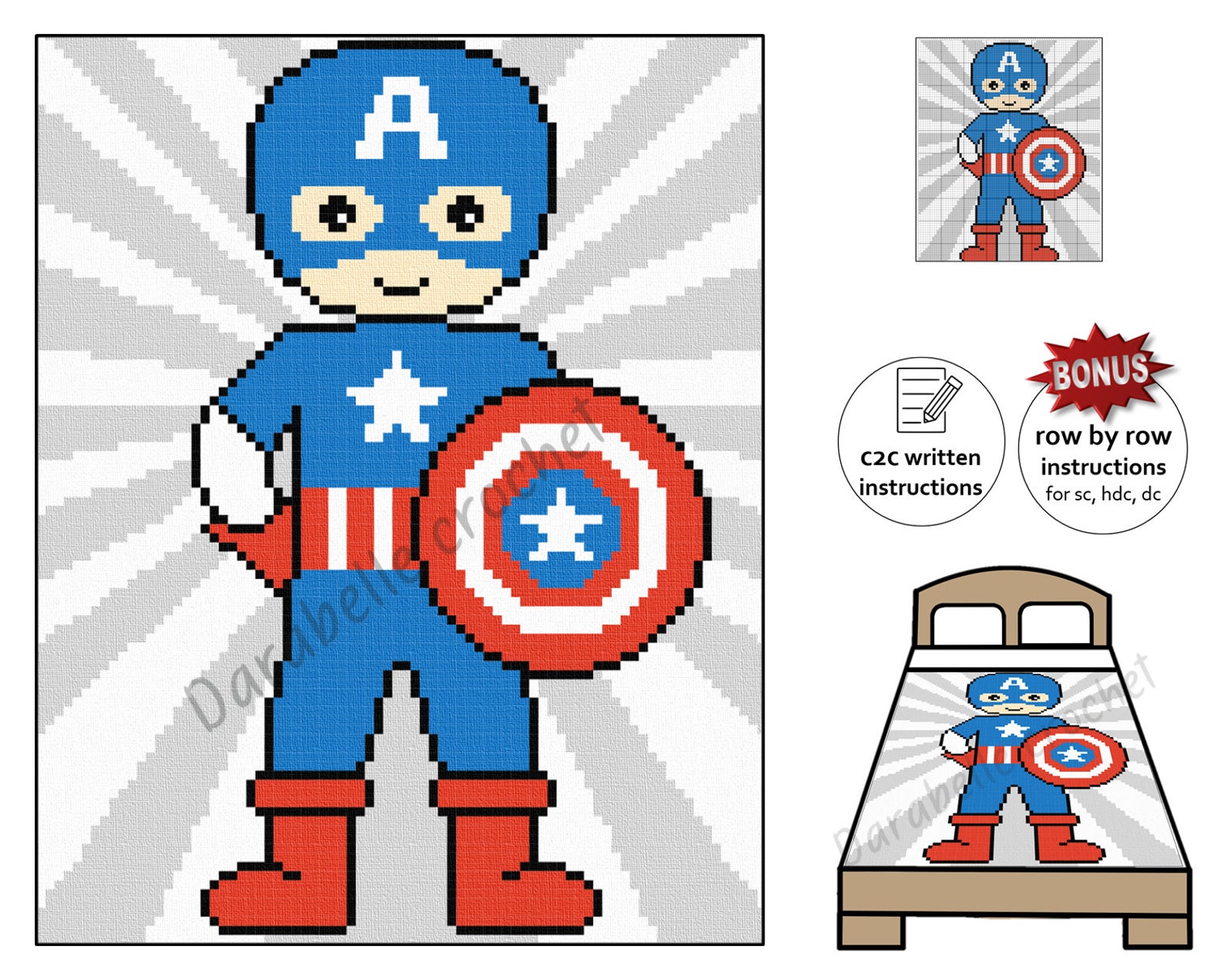 Captain America Graph Written Instructions C2C Row by - Etsy