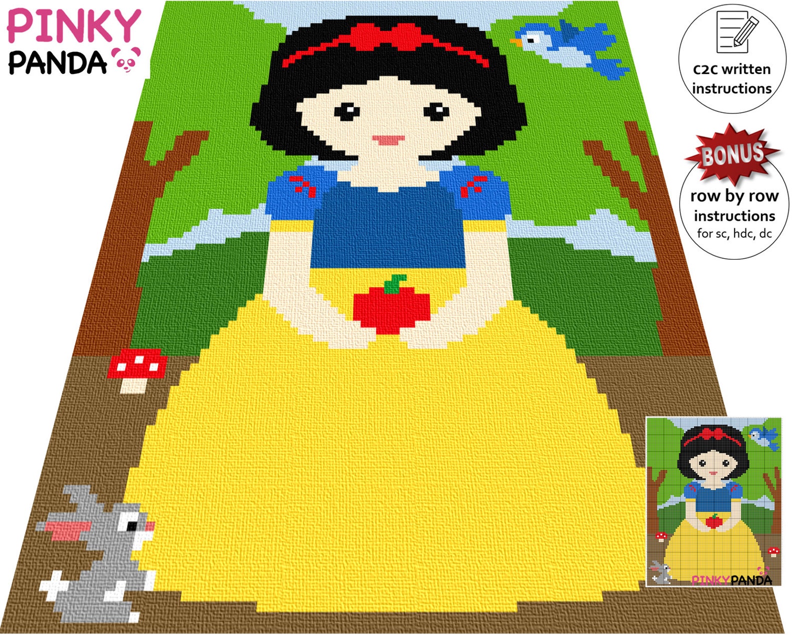 Snow White Graph Written Instructions C2C Row by Row - Etsy