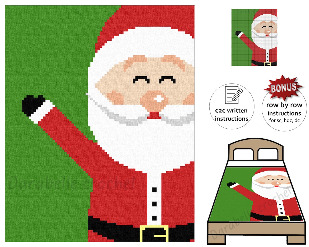 Santa Claus Graph + Written Instructions * C2C * Row by Row * Digital ...