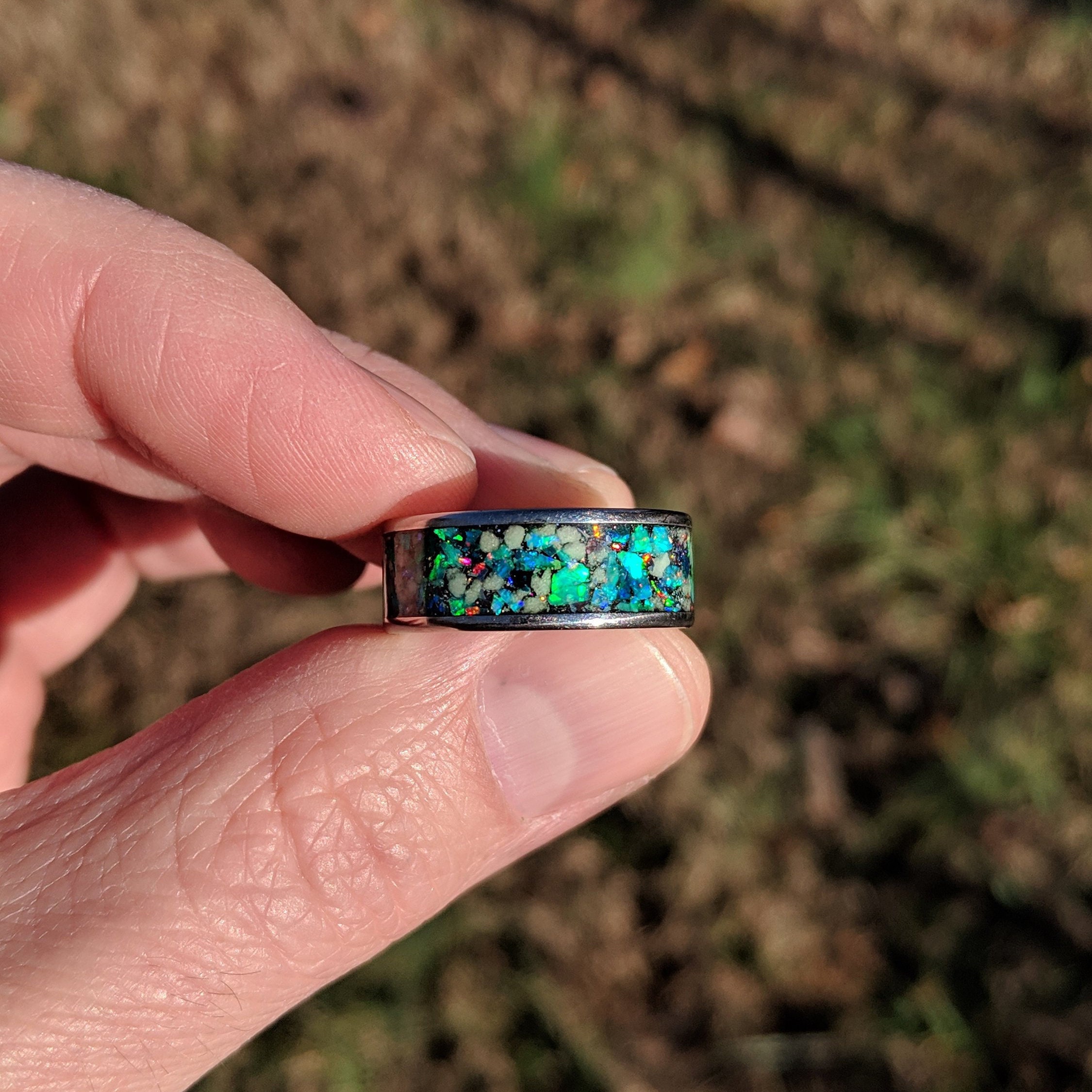 Multi-color Opal, Glow, and Holographic Resin Titanium Ring- Size 8.5 ...