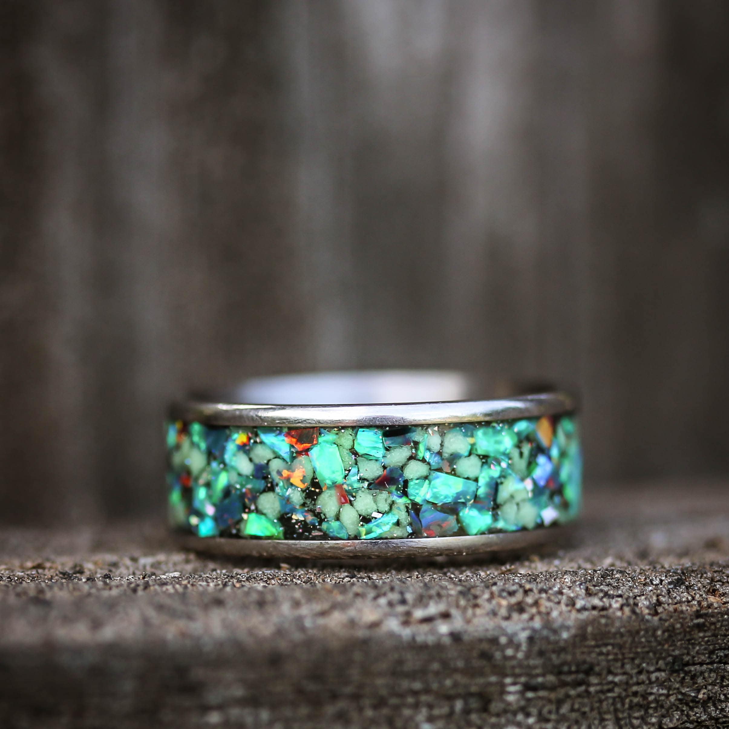 Multi-color Opal, Glow, and Holographic Resin Titanium Ring- Size 8.5 ...