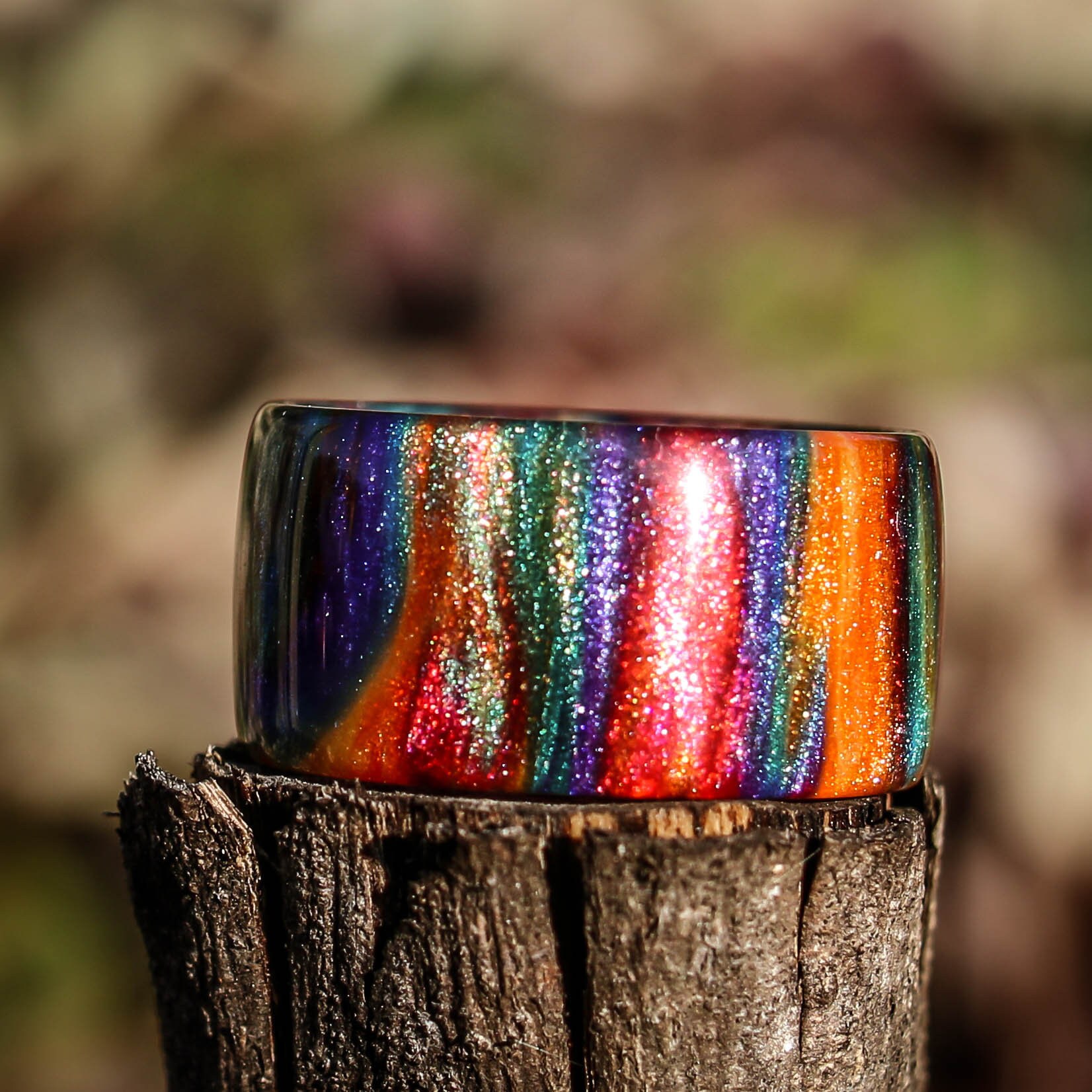 Custom Rainbow Resin Diamond Dust Ring Diamondcast wedding | Etsy