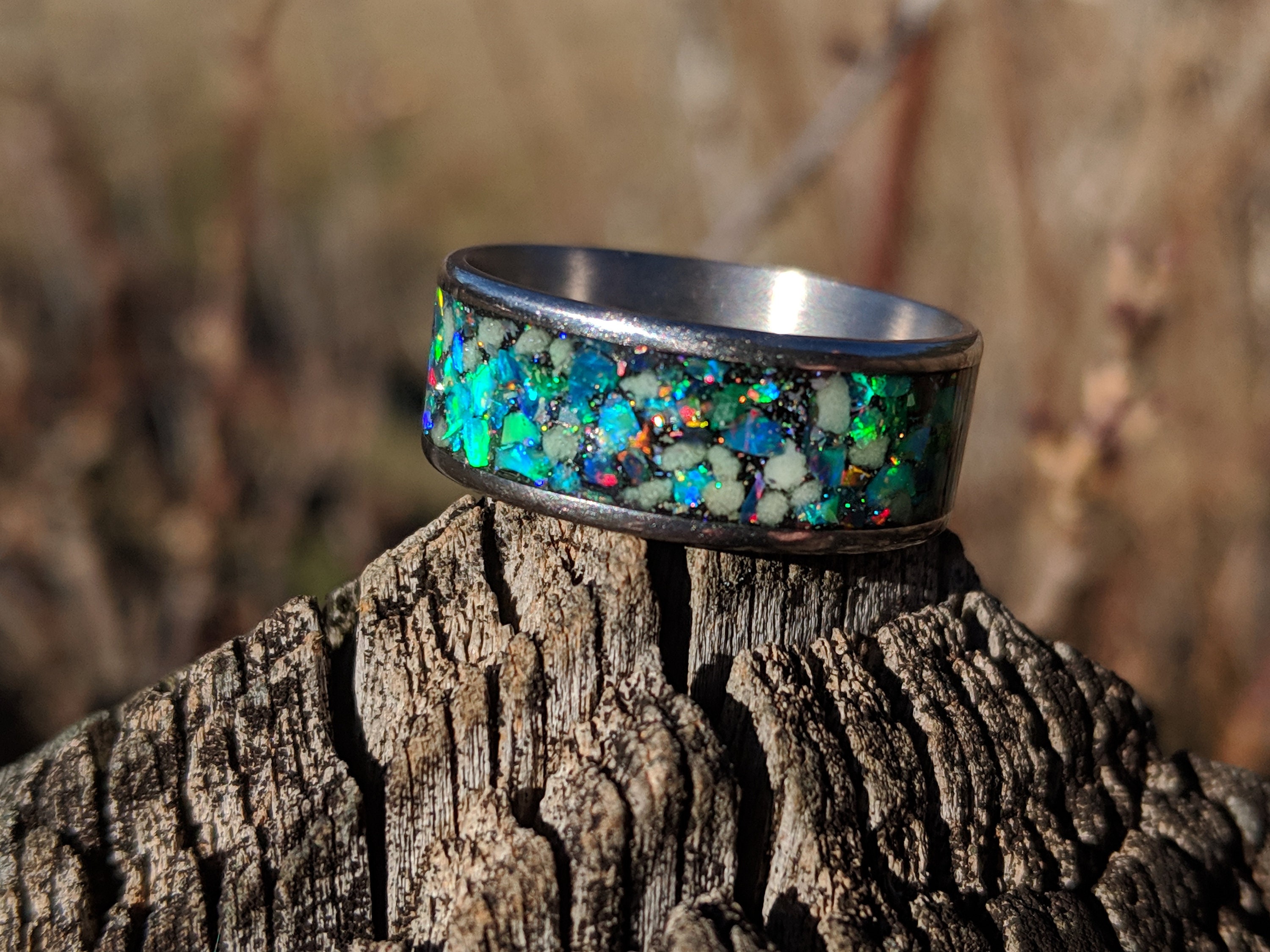 Multi-color Opal, Glow, and Holographic Resin Titanium Ring- Size 8.5 ...