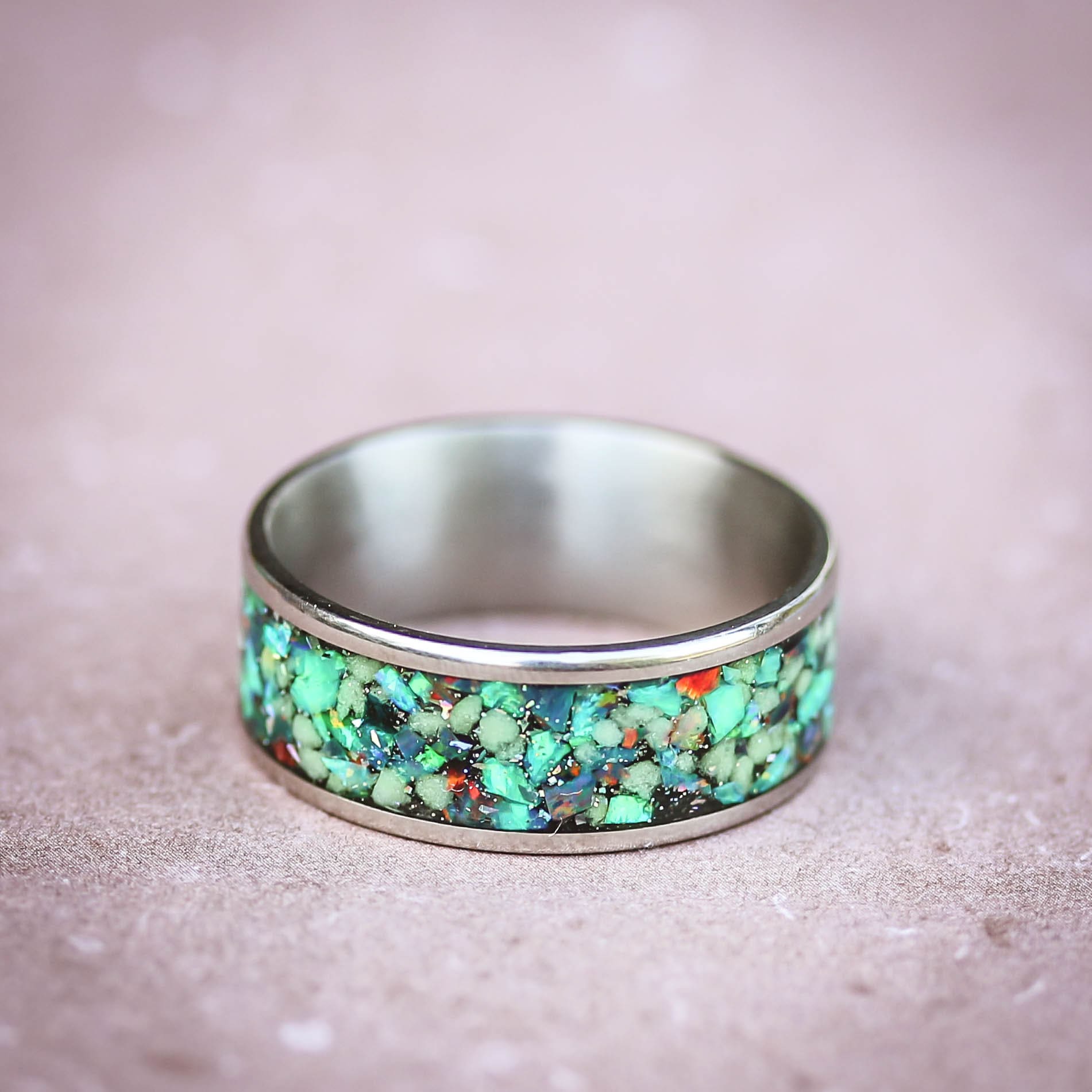 Multi-color Opal, Glow, and Holographic Resin Titanium Ring- Size 8.5 ...