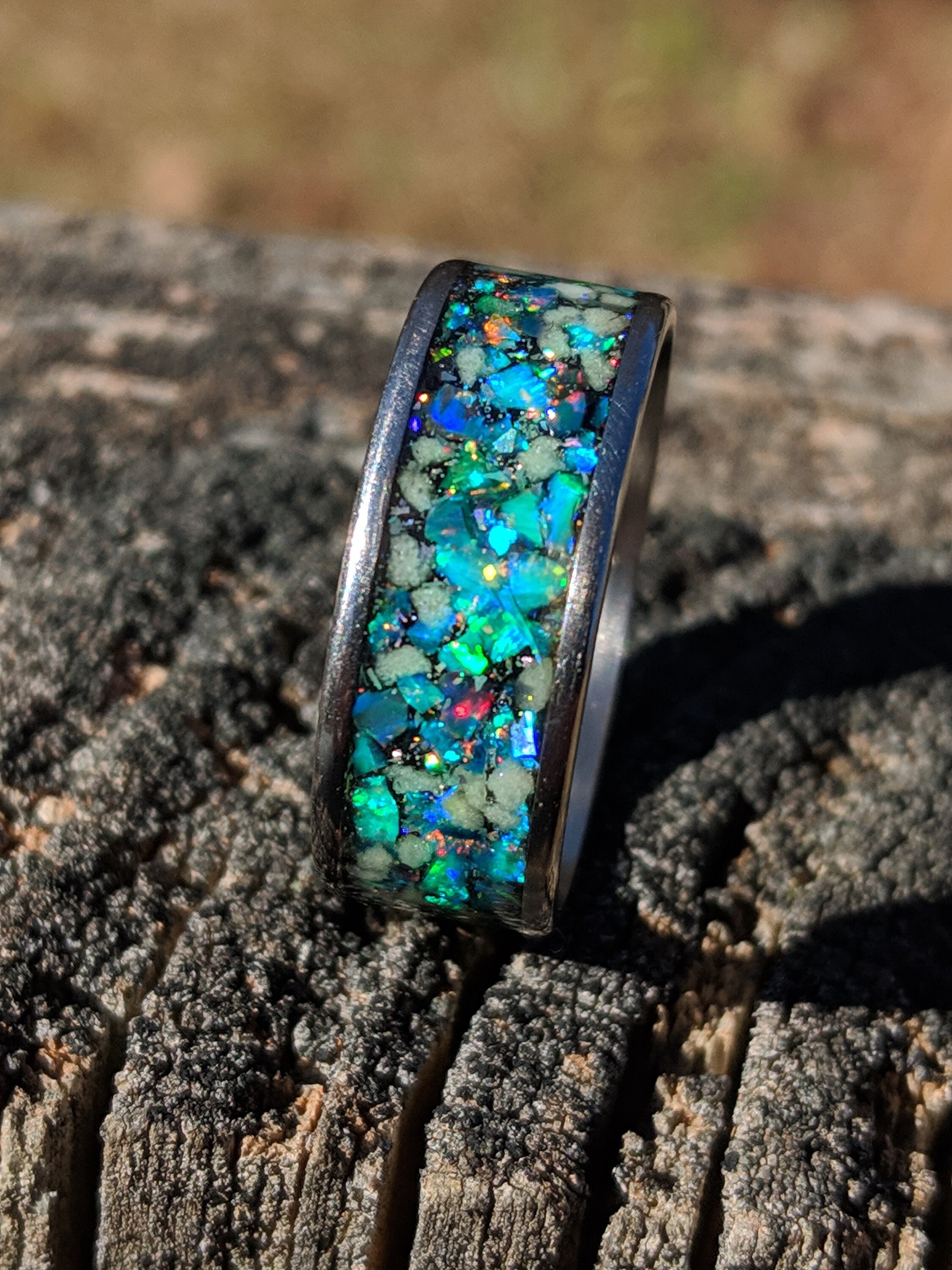 Multi-color Opal, Glow, and Holographic Resin Titanium Ring- Size 8.5 ...