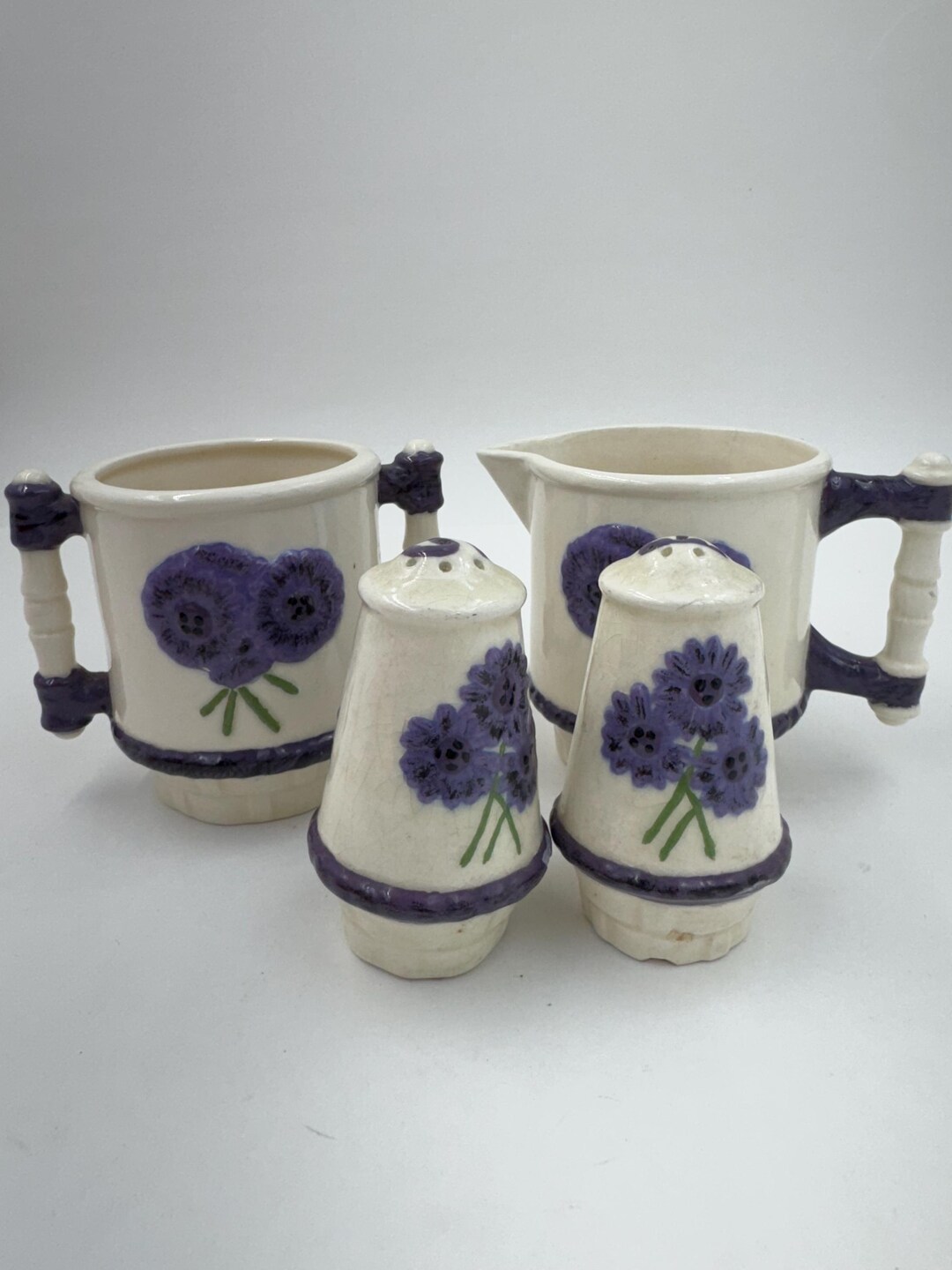 Vintage Purple Pansy Cream , Sugar and Salt & Pepper Shakers Set - Etsy