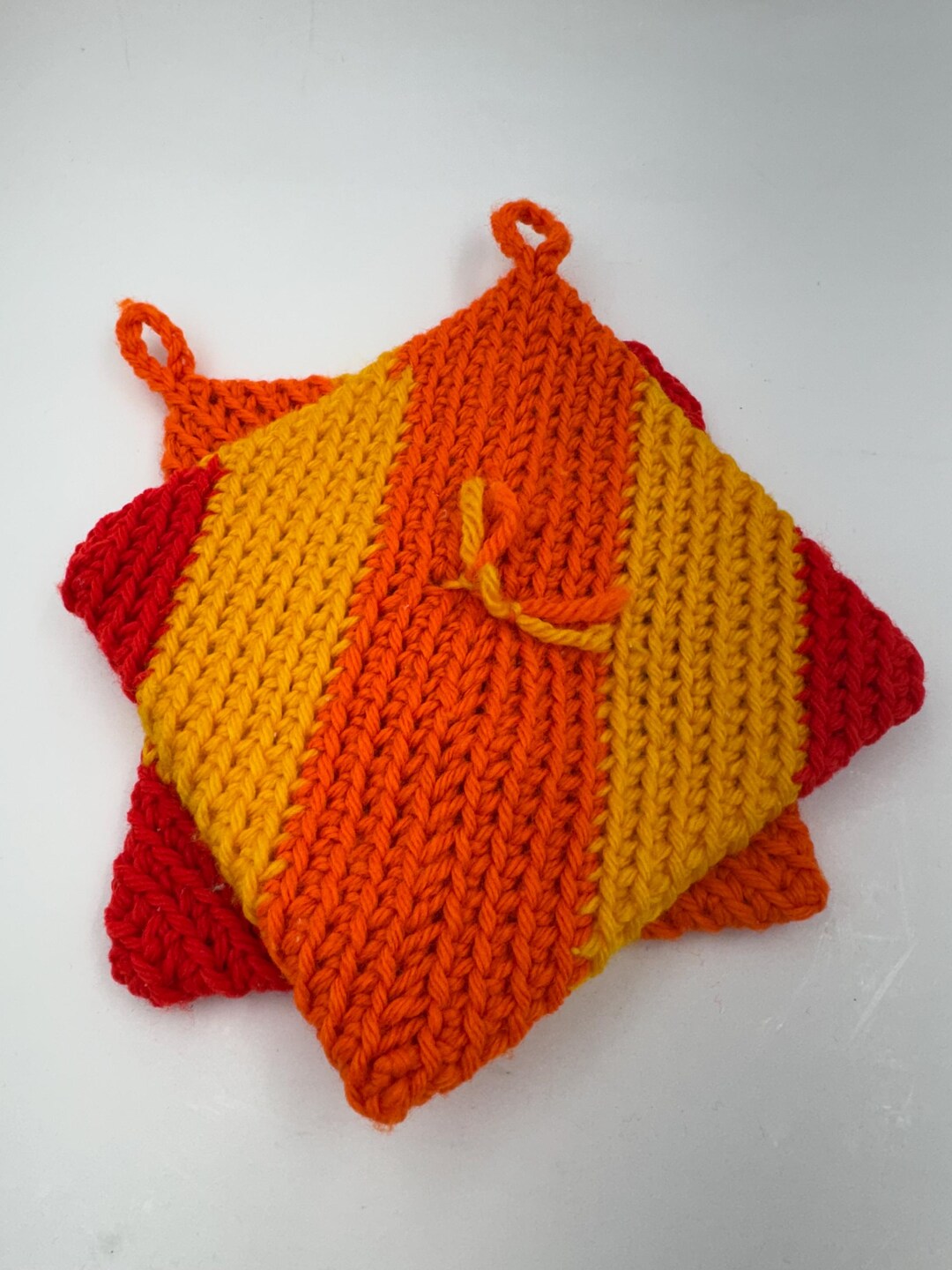 Vintage Hand Made Pot Holder Set of 2 Tri Color. - Etsy