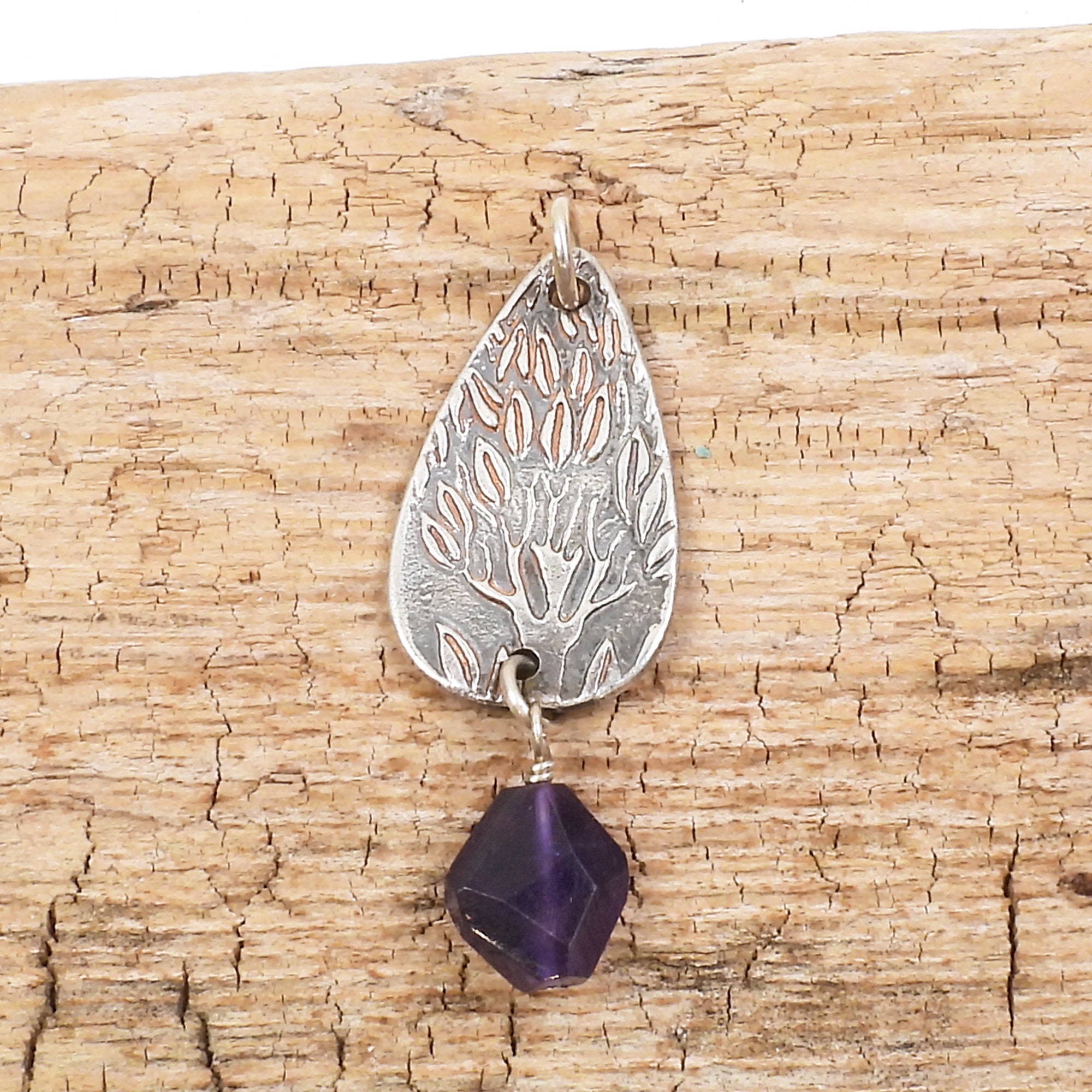Silver Tree Pendant With Purple Amethyst Drop, Teardrop Metal Clay ...