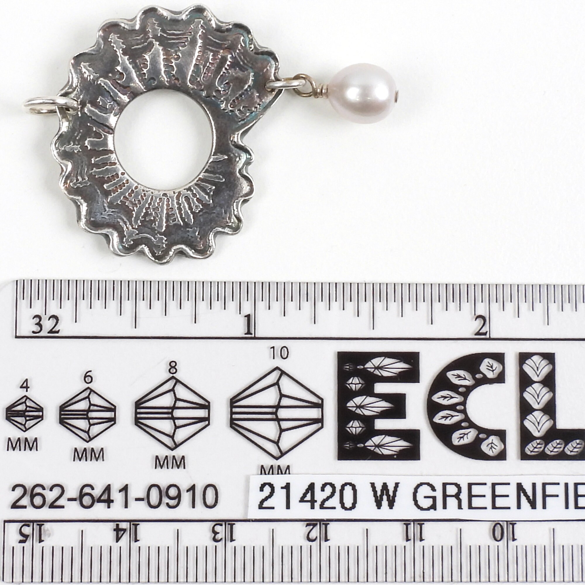 Stylized Ammonite Pendant, Nautilus Pattern Jewelry, Light Grey Pearl ...