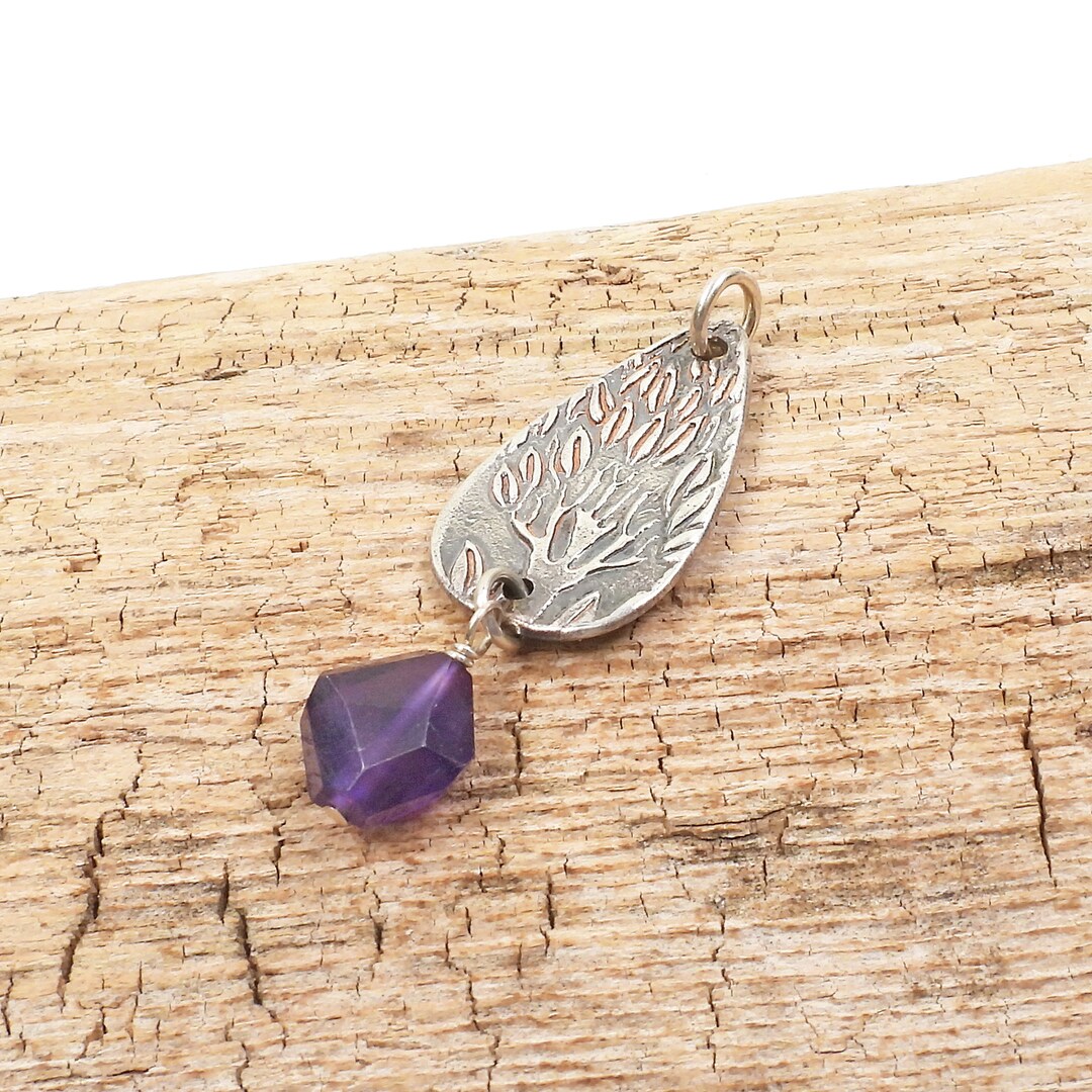 Silver Tree Pendant With Purple Amethyst Drop, Teardrop Metal Clay ...