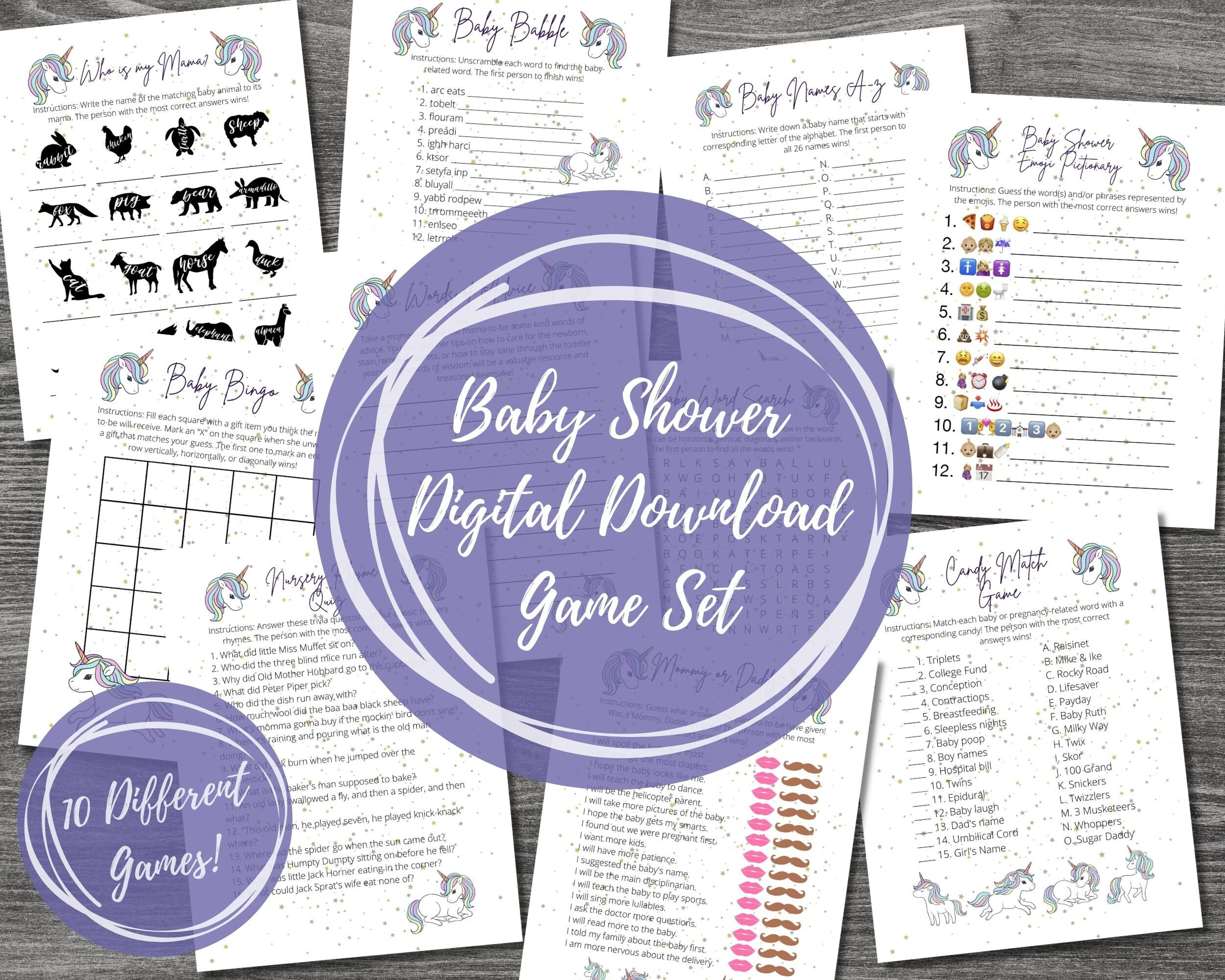 Baby Shower Games Unicorn Baby Shower Games PRINTABLE Baby Shower Games ...