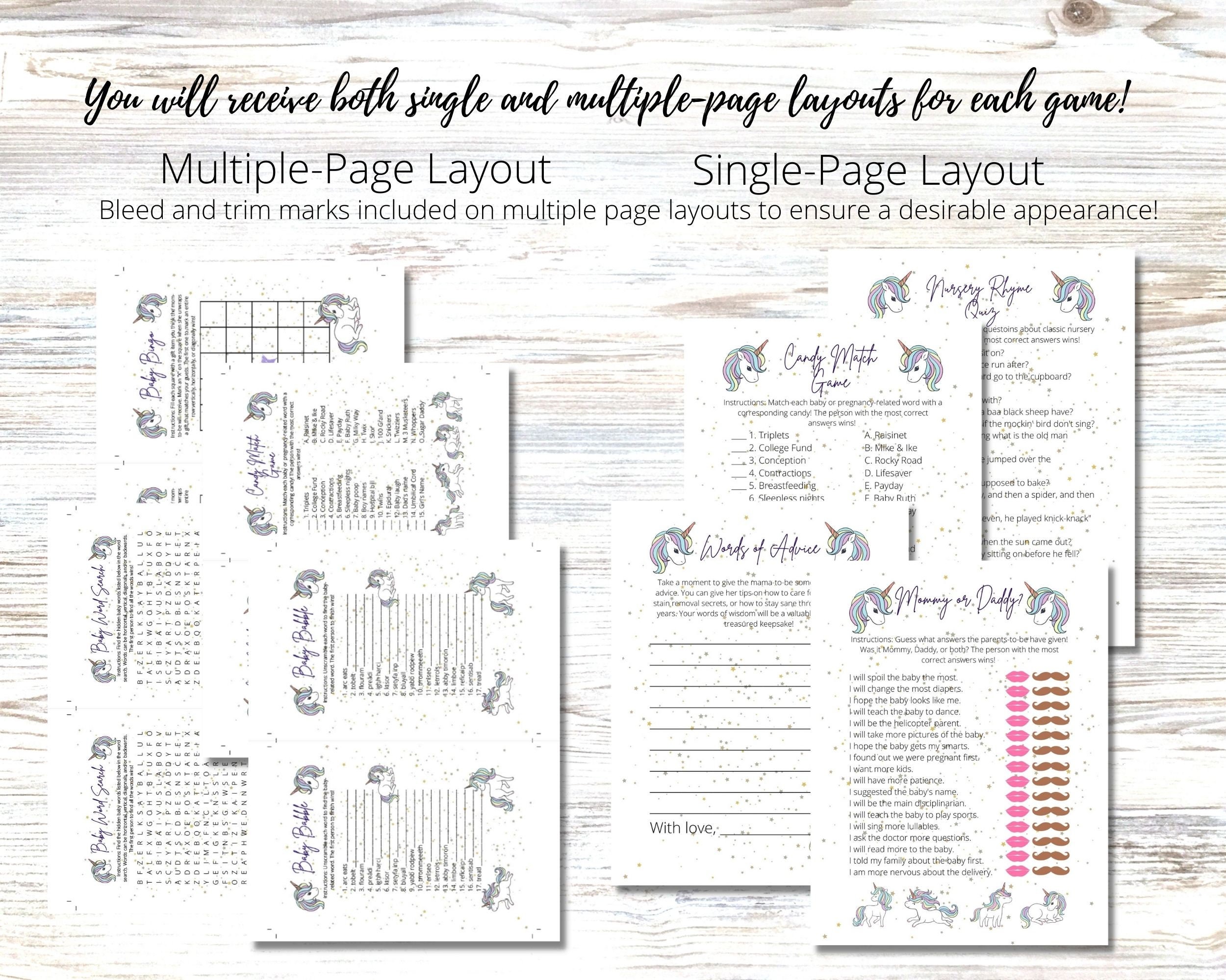 Baby Shower Games Unicorn Baby Shower Games PRINTABLE Baby | Etsy