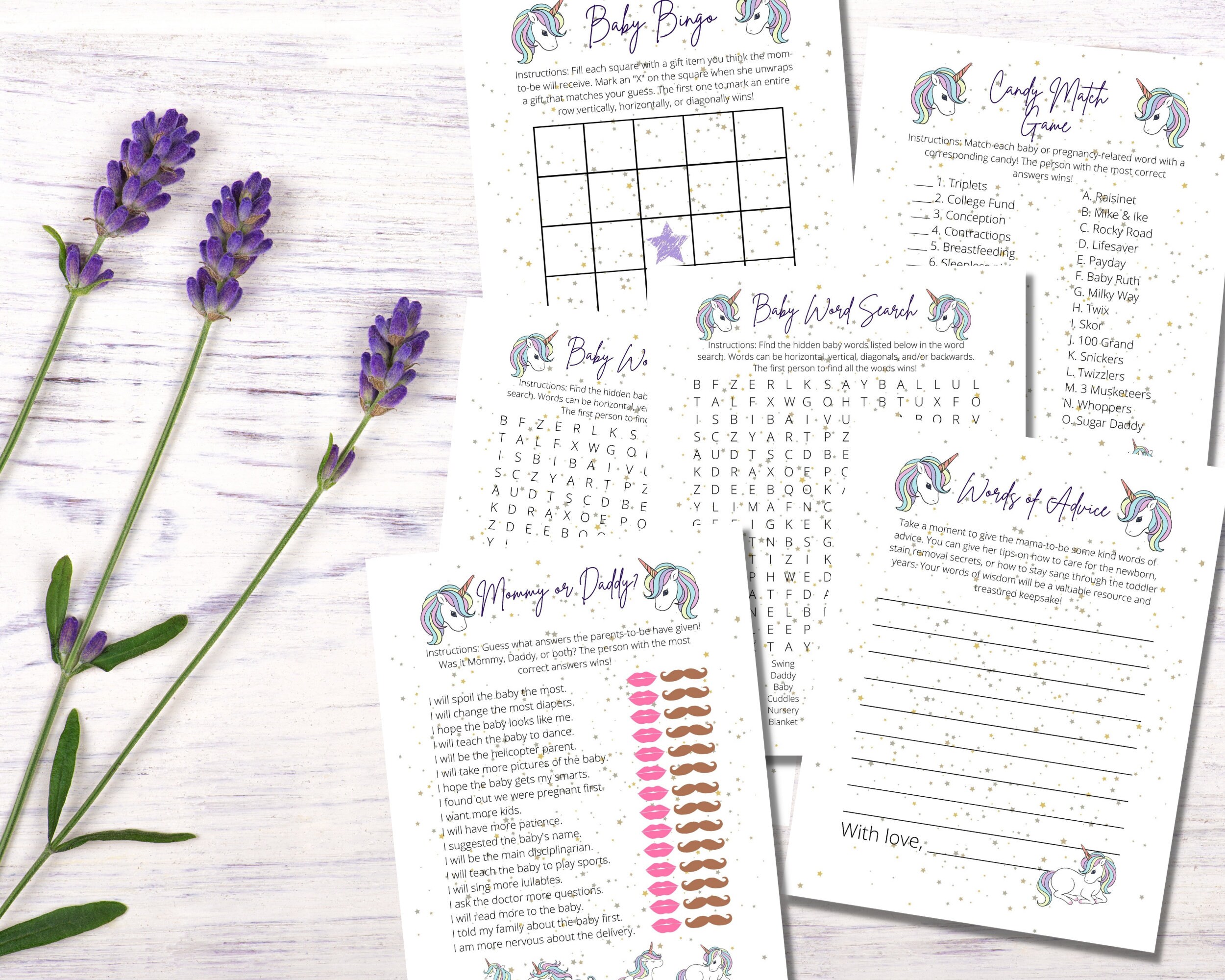 Baby Shower Games | Unicorn Baby Shower Games | PRINTABLE Baby Shower ...