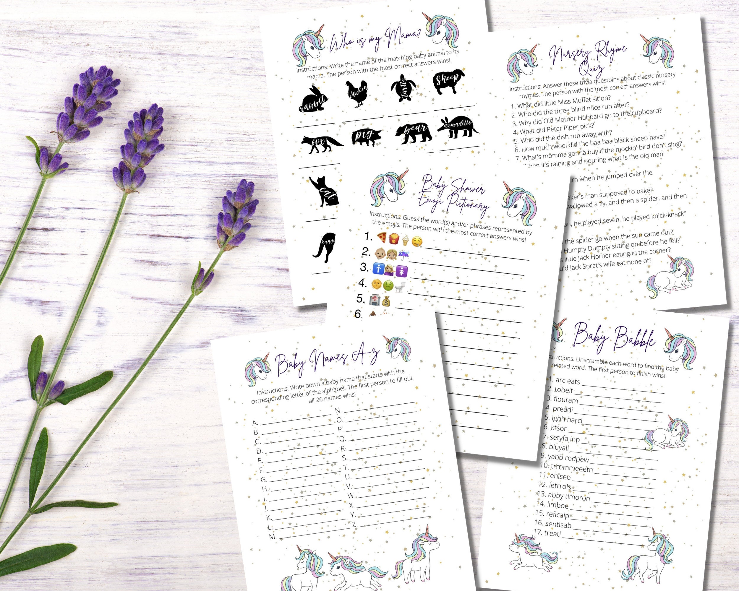 Baby Shower Games Unicorn Baby Shower Games PRINTABLE Baby | Etsy