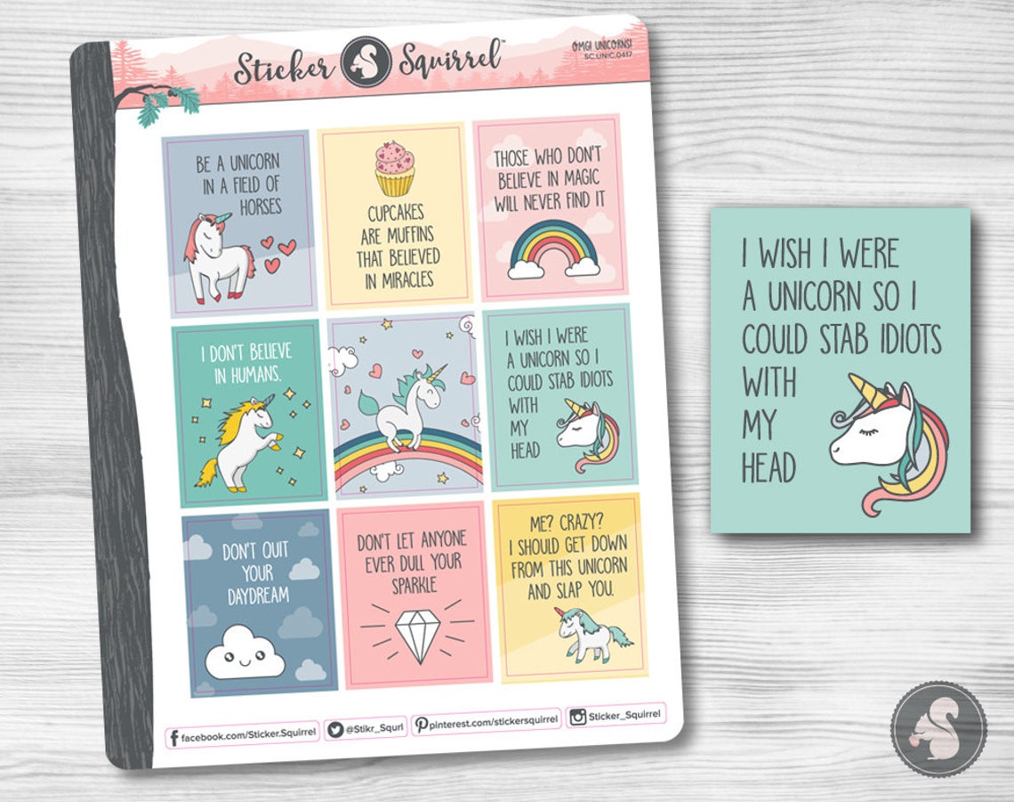 Unicorn Quotes Planner Stickers: Erin Condren, Journals, Calendars - Etsy