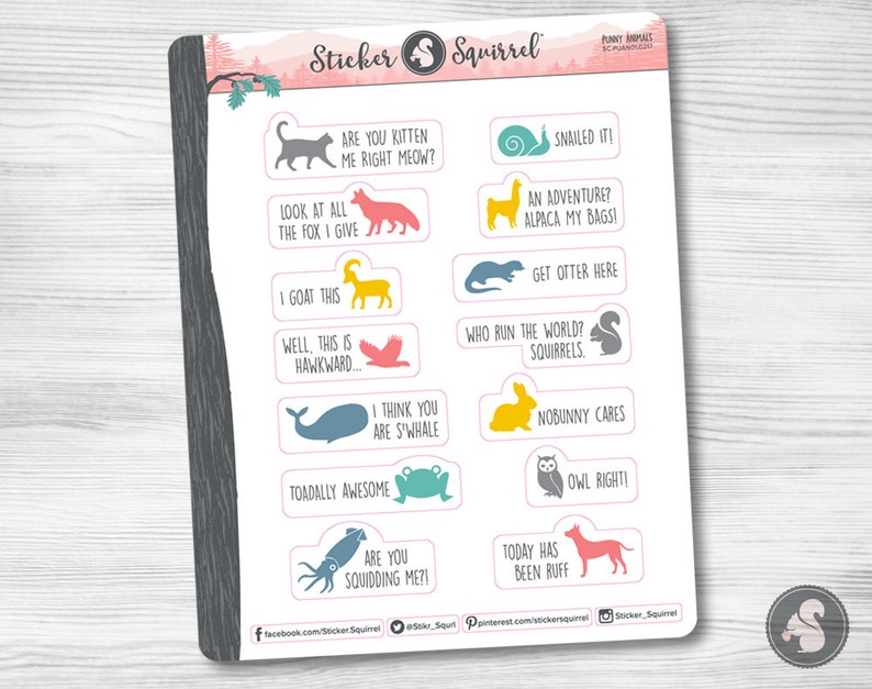 Punny Animals Humorous Planner Stickers Erin Condren Funny - Etsy