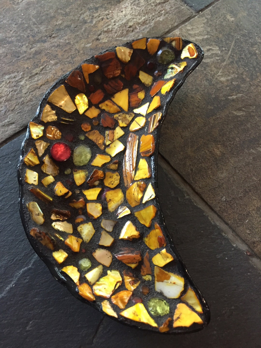 6.5" X 3.5" Mosaic Tiled Crescent Moon Shaped Dish, Trinket Dish ...