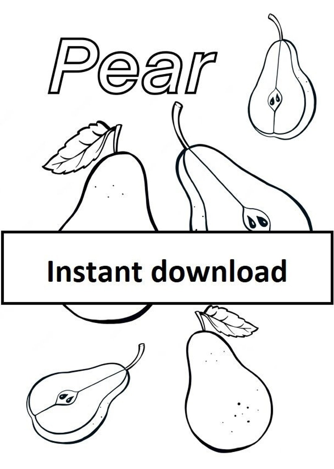 Kids Coloring Pages Pear Text Fruits Book Printable Colouring Sheets ...