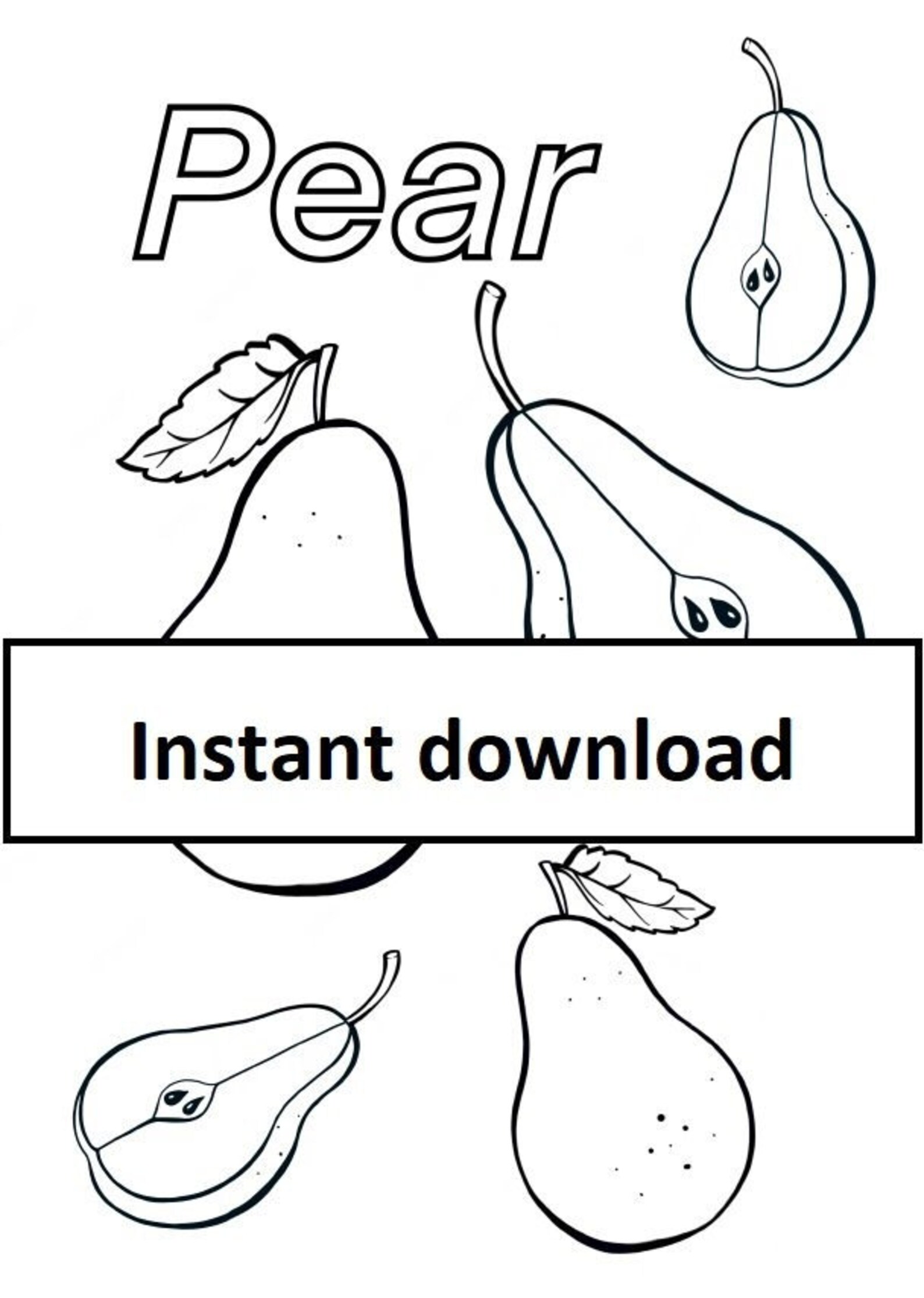 Kids Coloring Pages Pear Text Fruits Book Printable Colouring Sheets ...