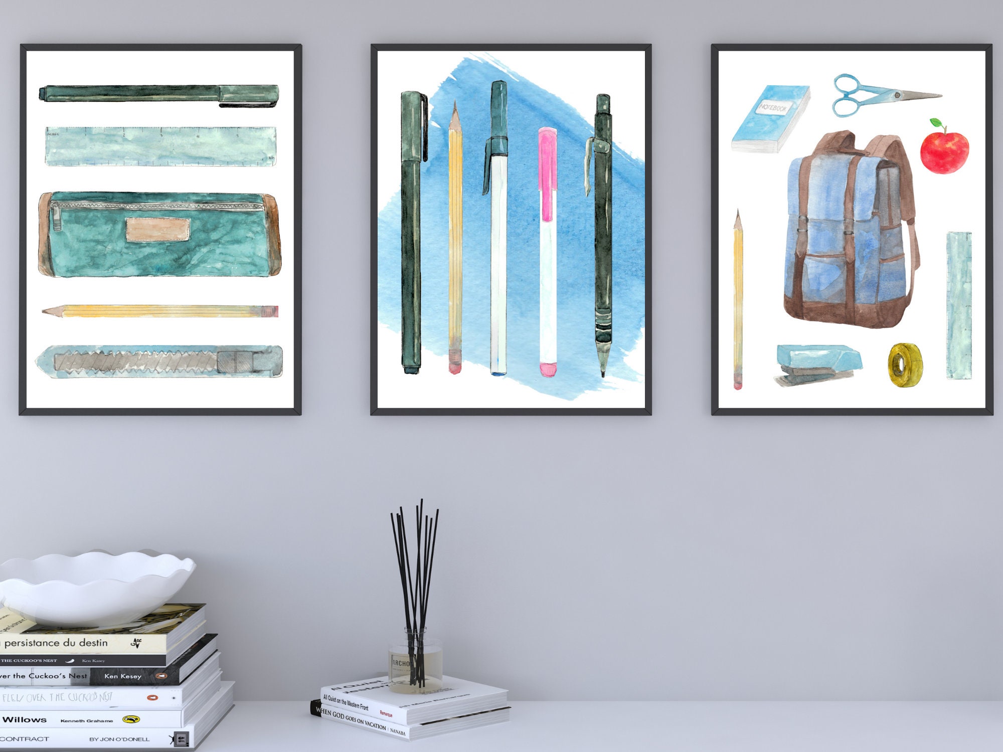 3 Piece Set Watercolor PLANNER and SCHOOL Student SUPPLIES, Printable ...