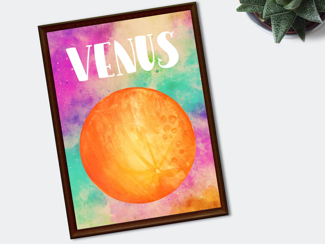Planet Venus Wall Art | Watercolor Galaxy Background | Digital ...