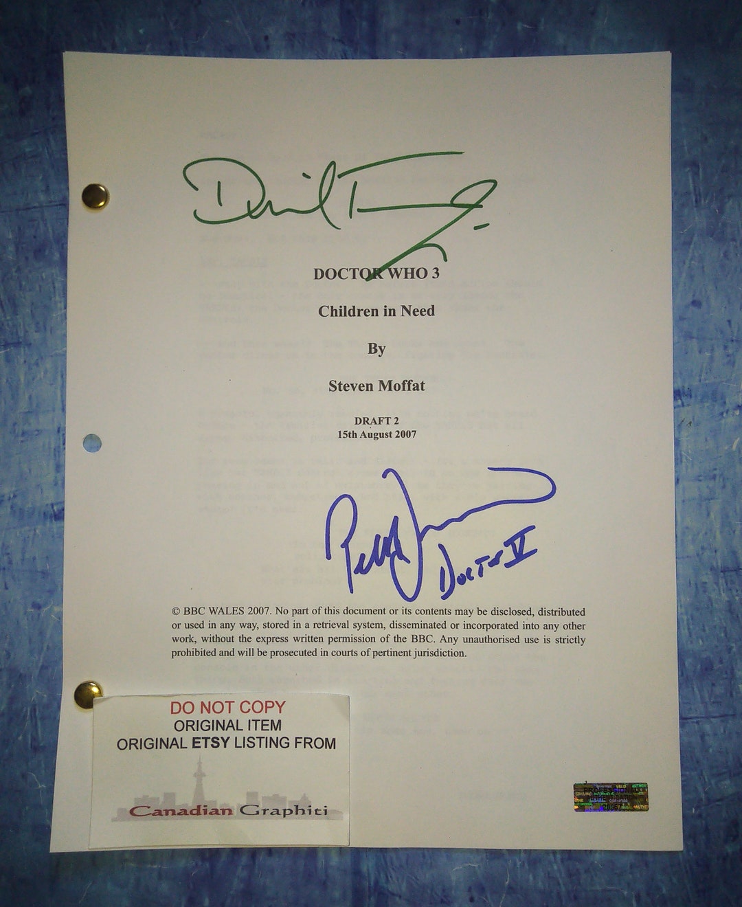 David Tennant & Peter Davison Hand Signed Autograph Doctor Who Script ...