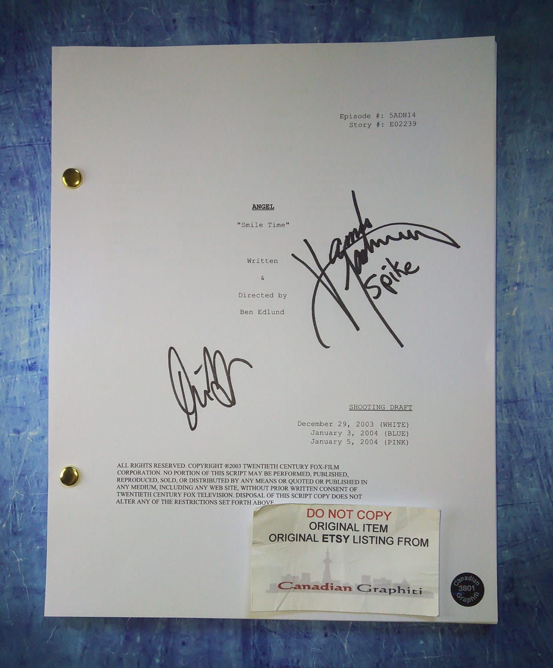 David Boreanaz & James Marsters Hand Signed Autograph Angel Script COA ...