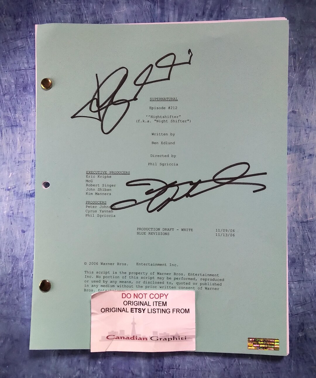 Jensen Ackles & Jared Padalecki Hand Signed Autograph Supernatural ...