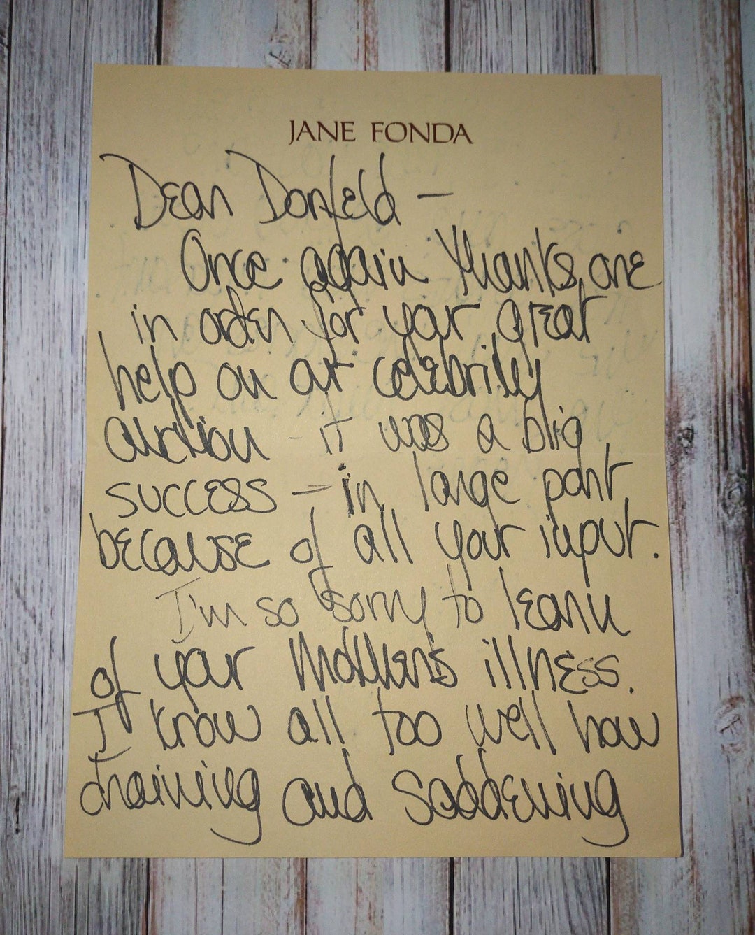 Jane Fonda RARE Hand Written Letter Autograph to Donfeld JSA - Etsy