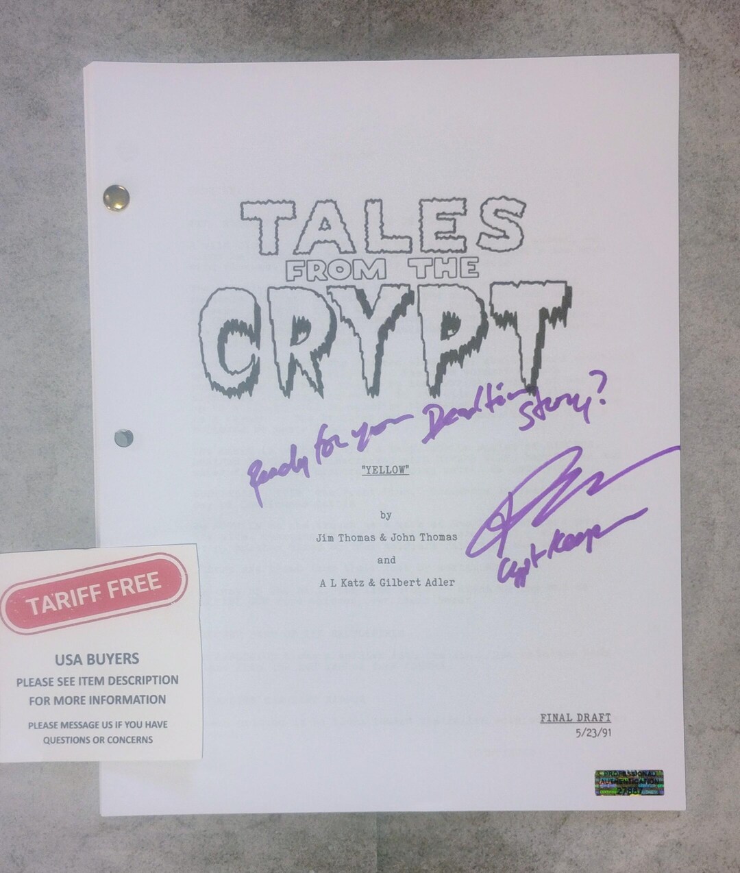 John Kassir Hand Signed Autograph Tales From the Crypt Script COA - Etsy