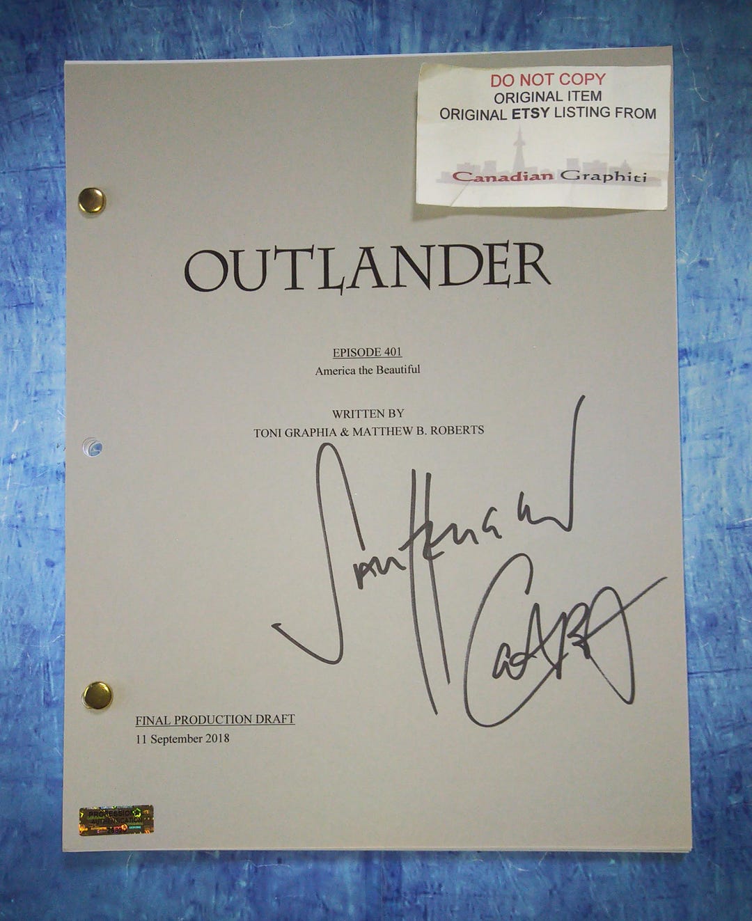 Sam Heughan & Caitriona Balfe Hand Signed Autograph Outlander Script ...