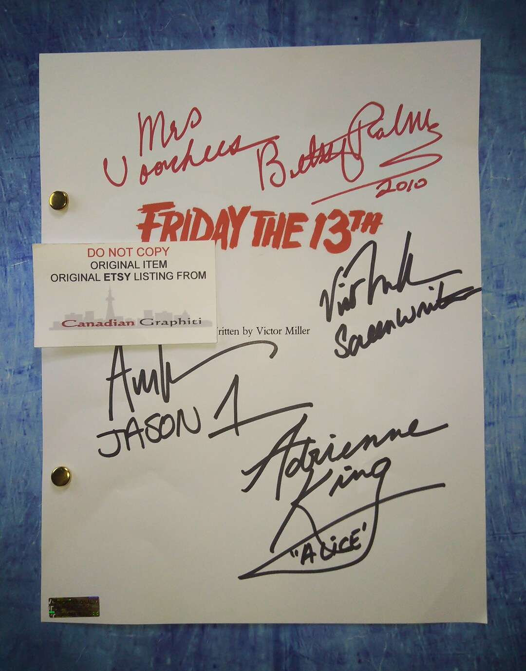 Friday the 13th Cast Hand Signed Autograph Script COA Adrienne King ...