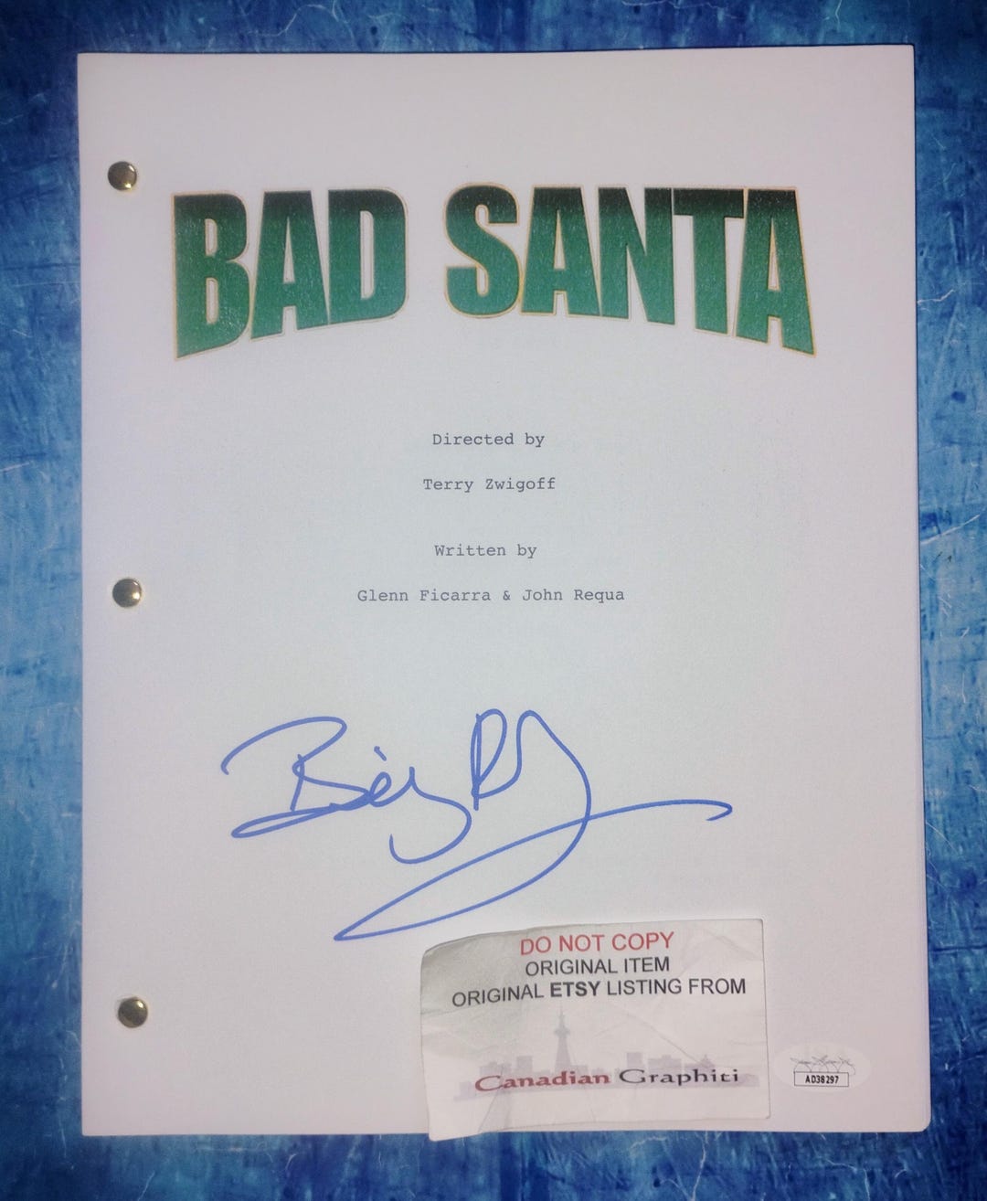 Billy Bob Thornton Hand Signed Autograph Bad Santa Script JSA COA - Etsy