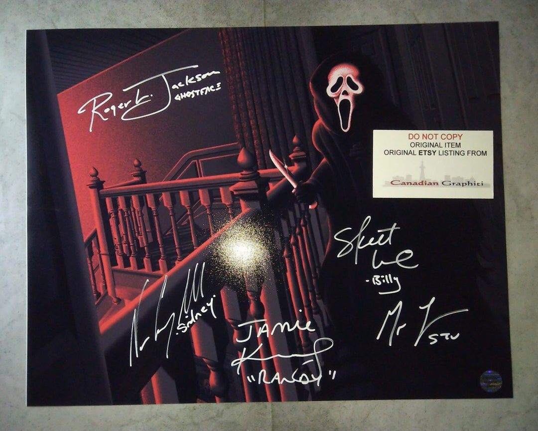 Scream Cast Hand Signed Autograph 11x14 Photo COA Roger Jackson, Neve Campbell, Skeet Ulrich ...