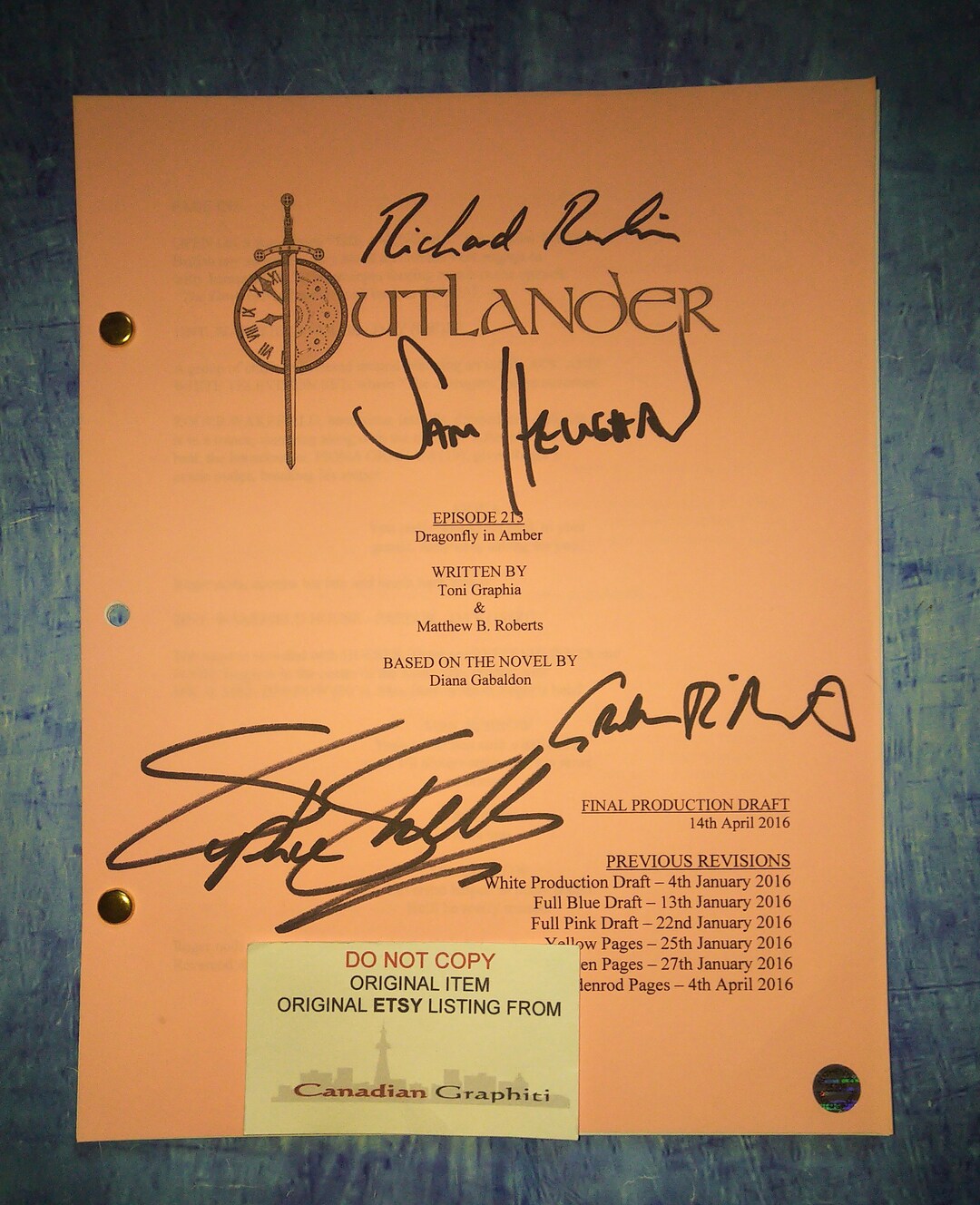 Outlander Cast Hand Signed Autograph Script COA Sam Heughan, Sophie ...