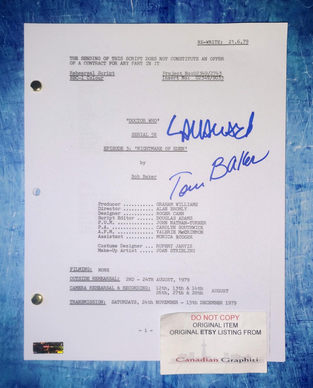Tom Baker & Lalla Ward Hand Signed Autograph Doctor Who Script COA - Etsy