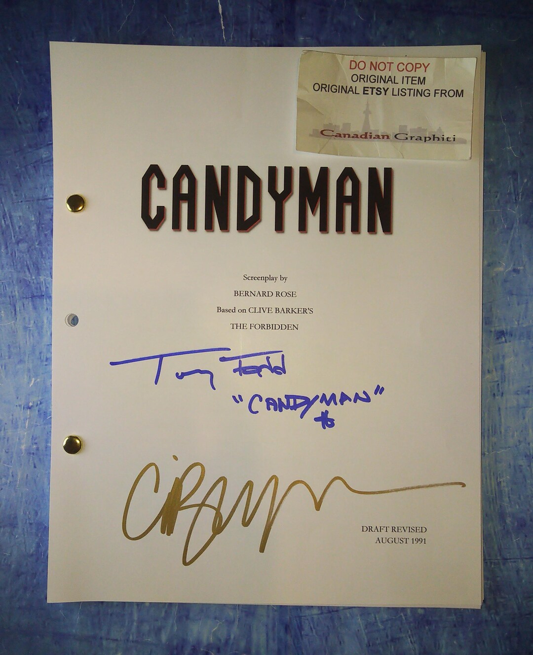 Tony Todd & Clive Barker Hand Signed Autograph Candyman Script COA - Etsy