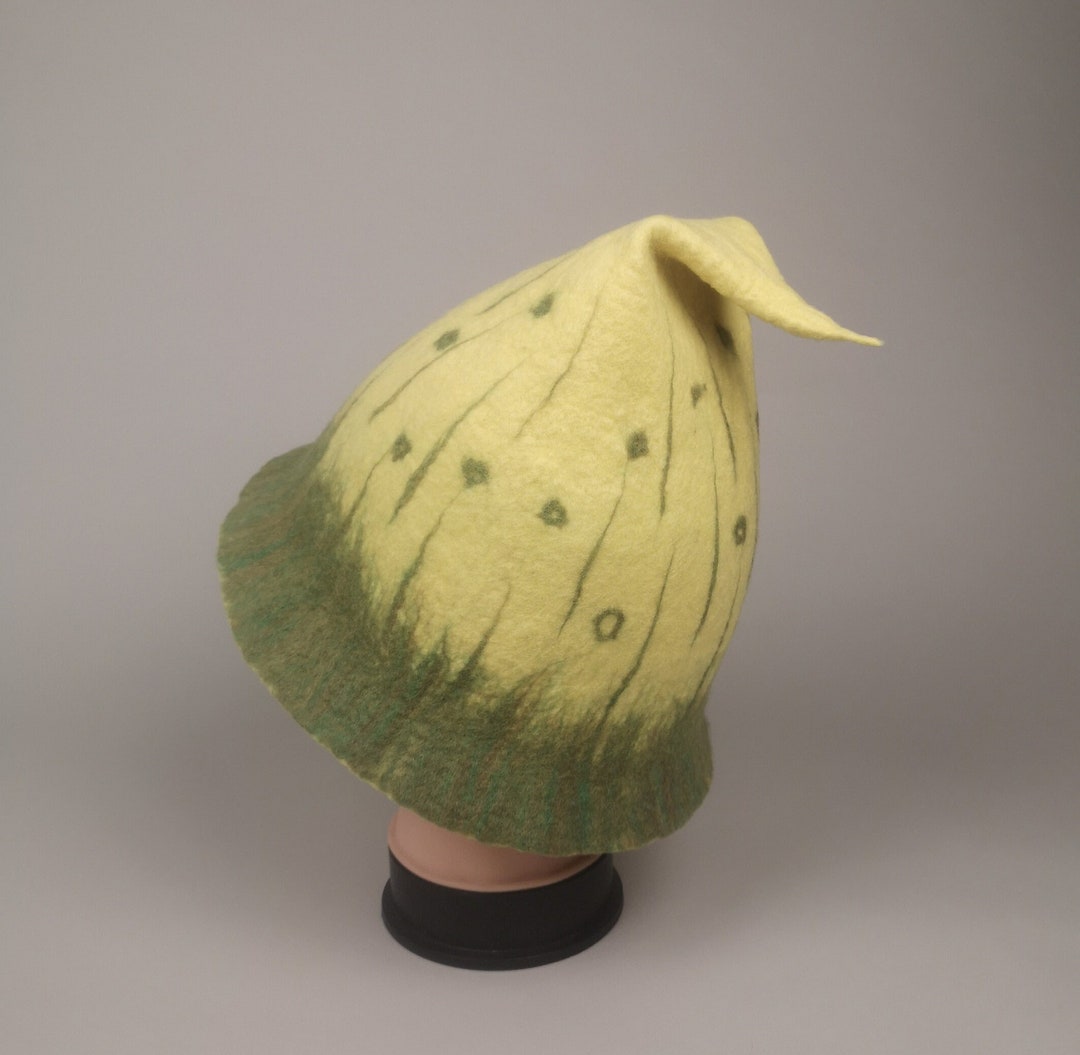 Handmade Wool Sauna Hat: Felted Pixie Style, Yellow & Green (size S) - Etsy