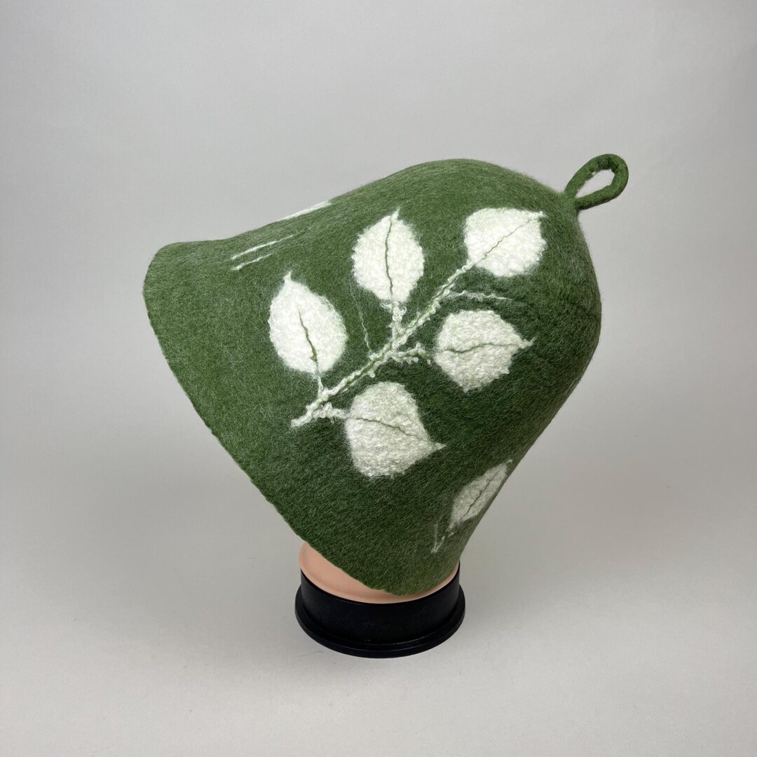 Hand Felted Merino Wool Sauna Hat - Green & White Banya Cap - Etsy