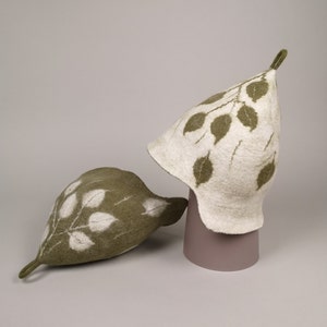 Wet Felt Sauna Hat. Handmade Boiled Wool Two Colors Sauna Cap Olive and ...