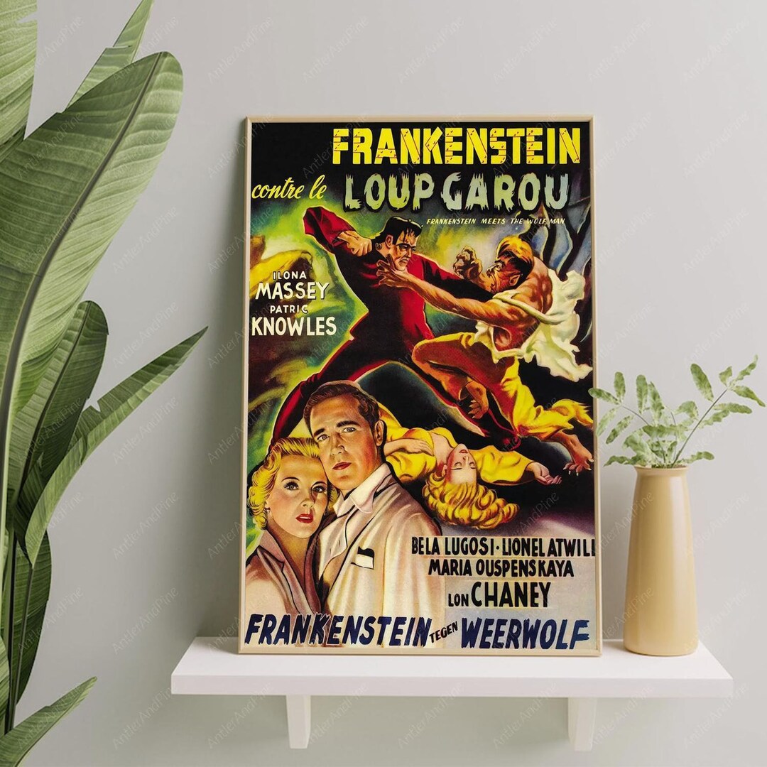 Frankenstein Meets the Wolf Man Movie Vintage Poster, Retro Movie Print ...