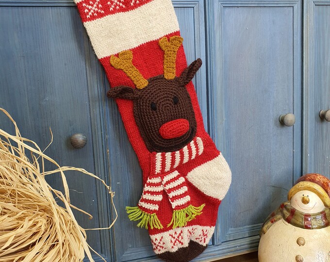 Personalized Hand Knit Christmas Stocking Rudolph the Red-nosed ...