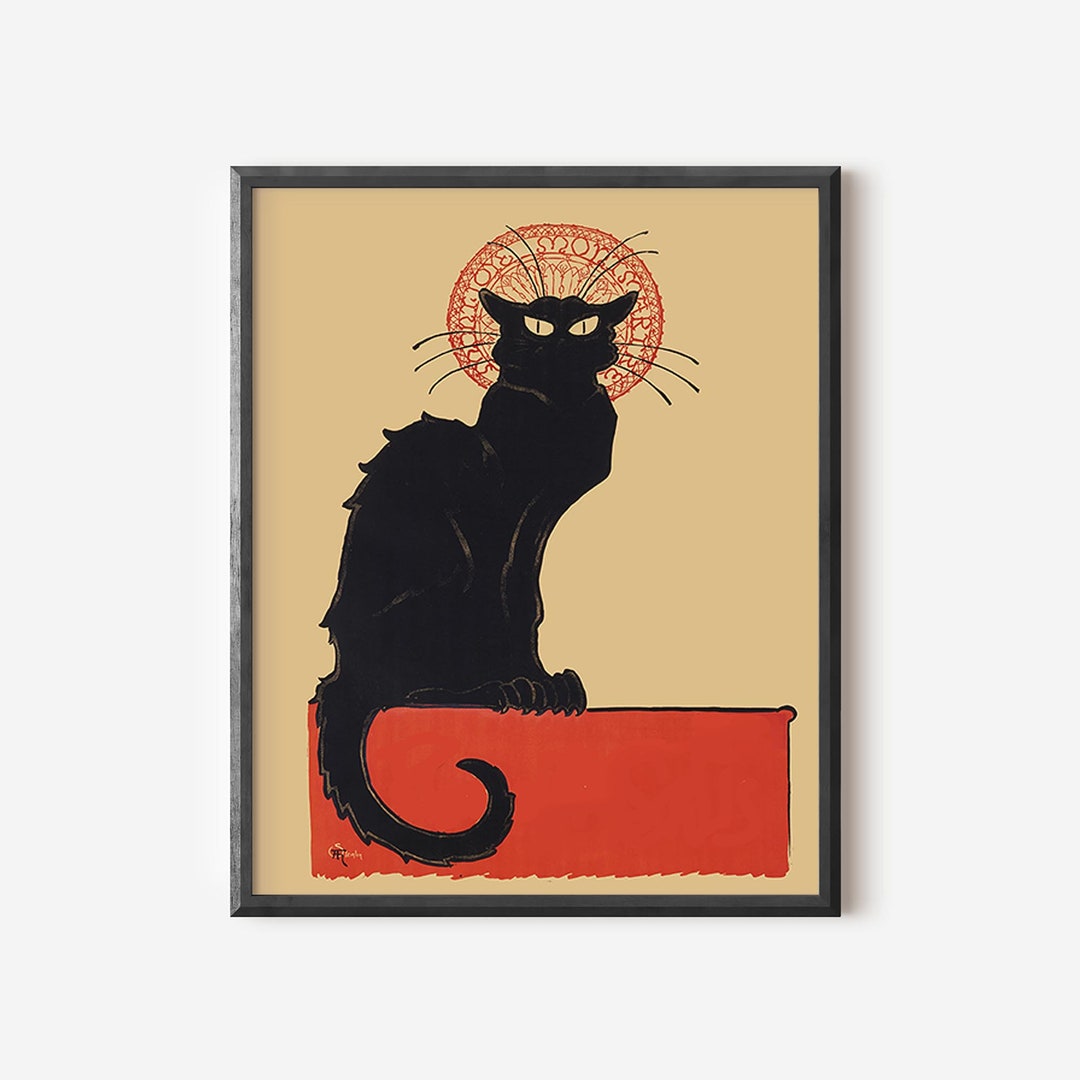 French Famous Art Print of Black Cat, Printable Download Wall Art Print ...
