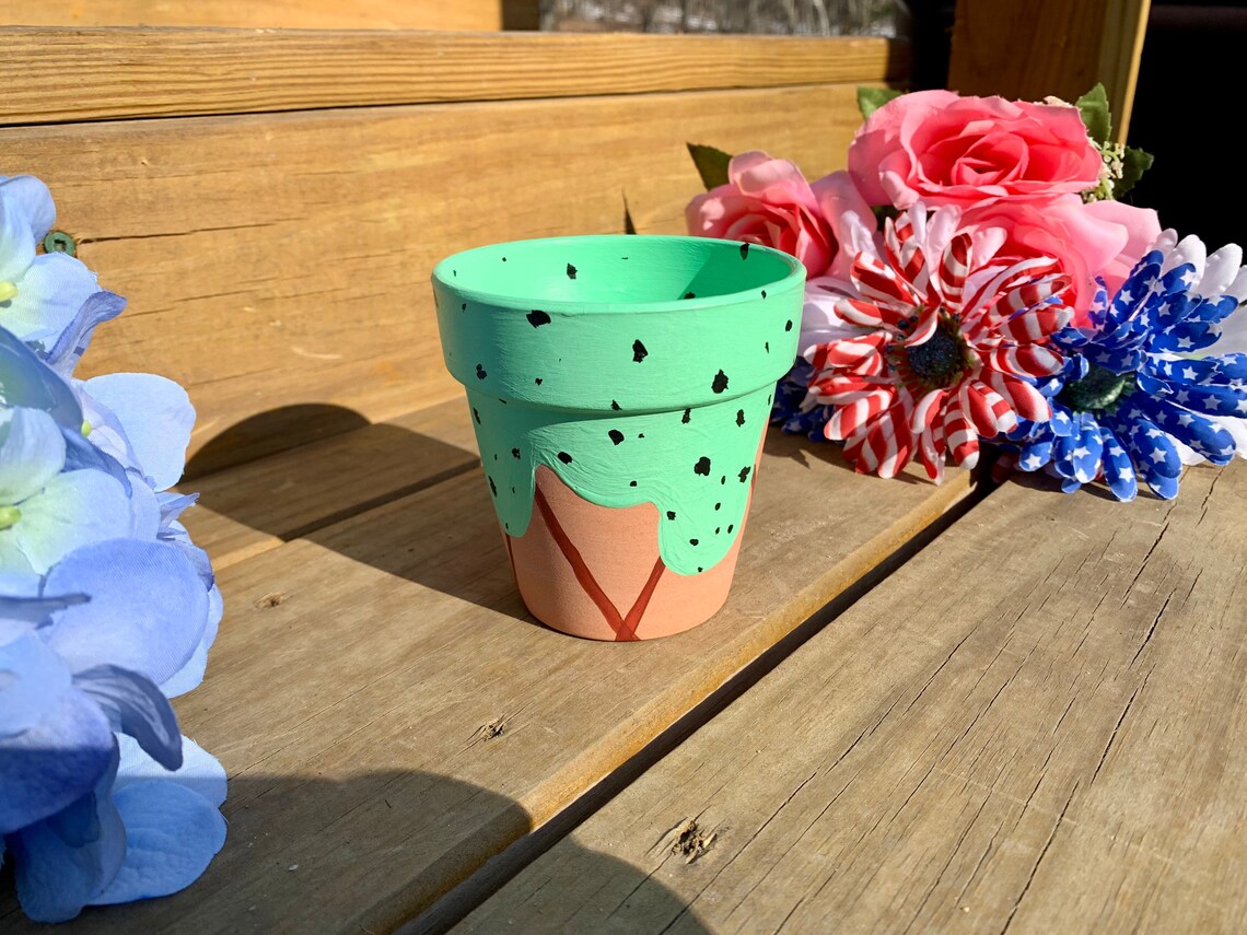 Ice Cream Flower Pot 3.5 Inch Mint Chocolate Chip Terra - Etsy