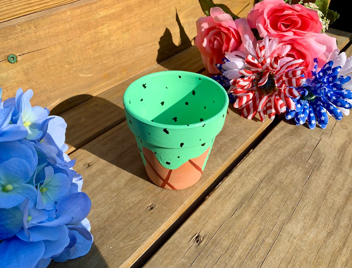 Ice Cream Flower Pot 3.5 Inch Mint Chocolate Chip Terra - Etsy