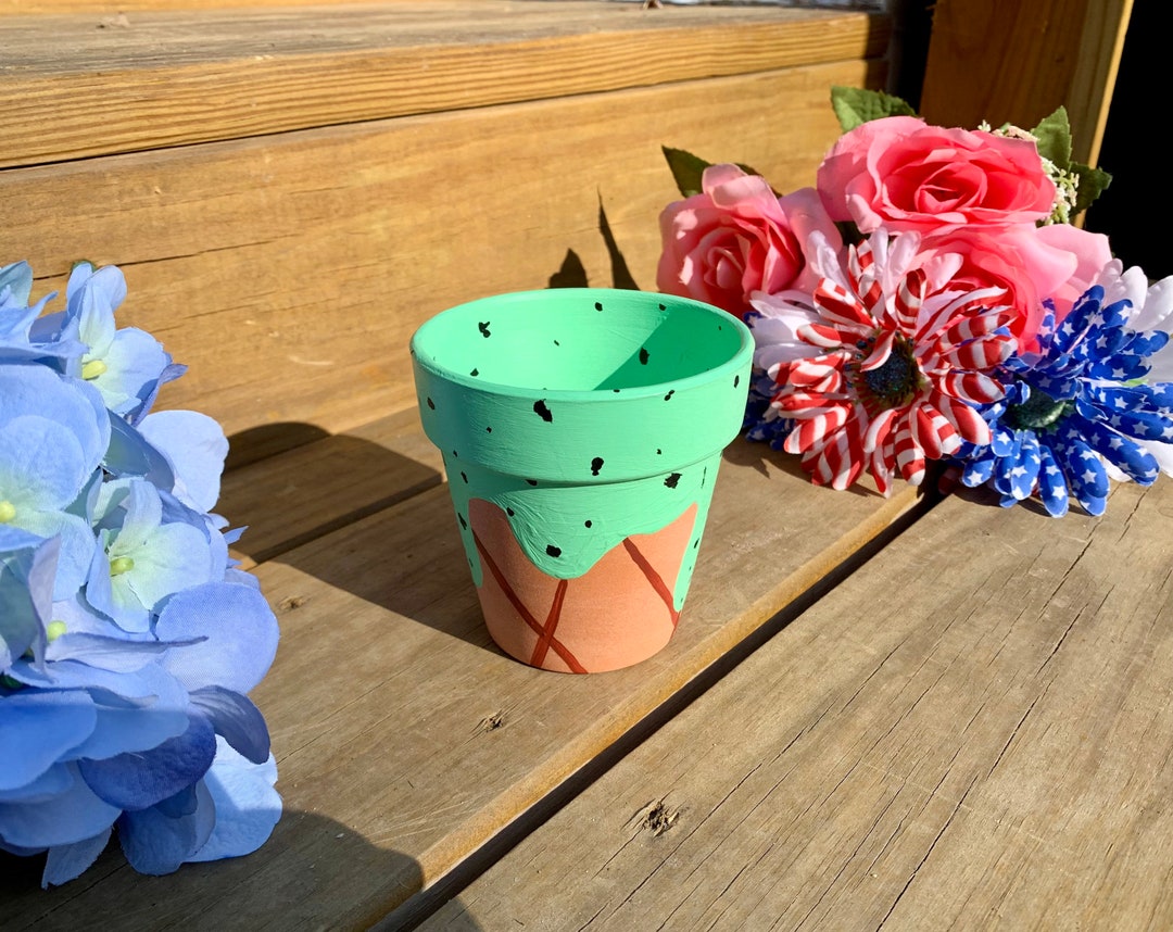 Ice Cream Flower Pot 3.5 Inch Mint Chocolate Chip Terra - Etsy