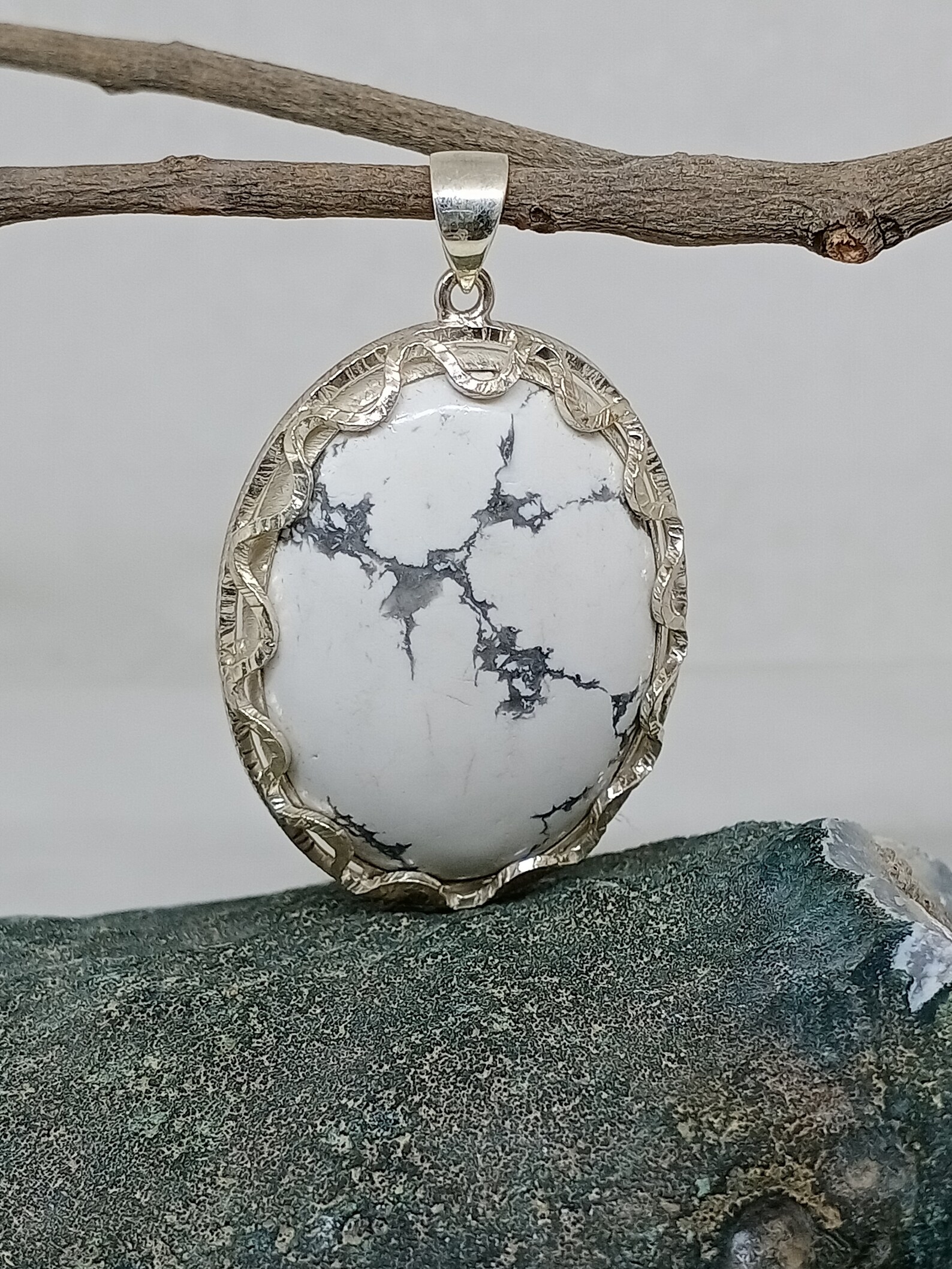 Howlite Pendant In Finest .925 Sterling Silver | Etsy