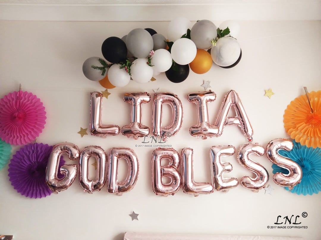 God Bless Name Rose Gold Balloons, Christening, Communion, Garland ...